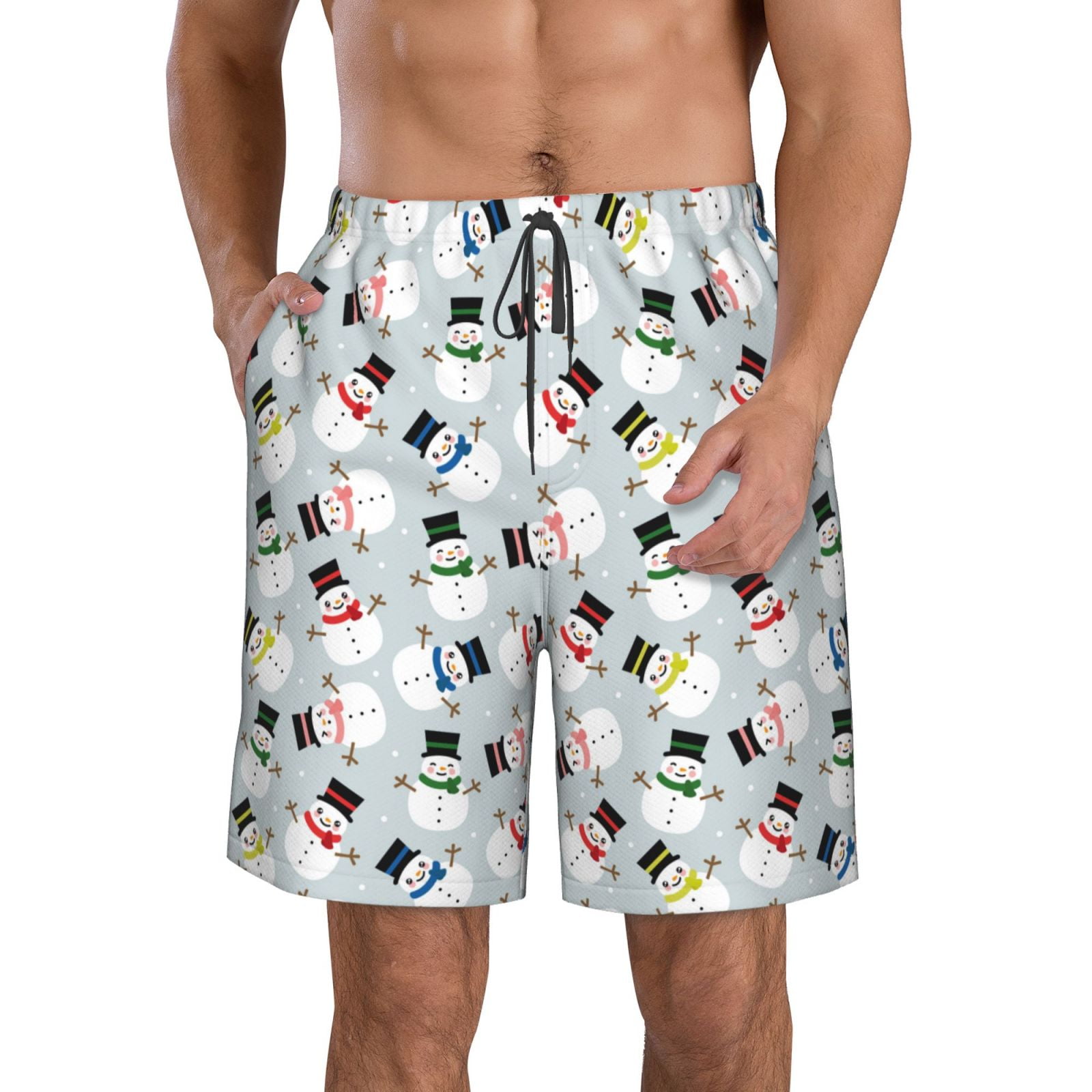 Adobk Colorful Hat Snowman Print Men's Swim Trunks Hawaiian Bathing ...