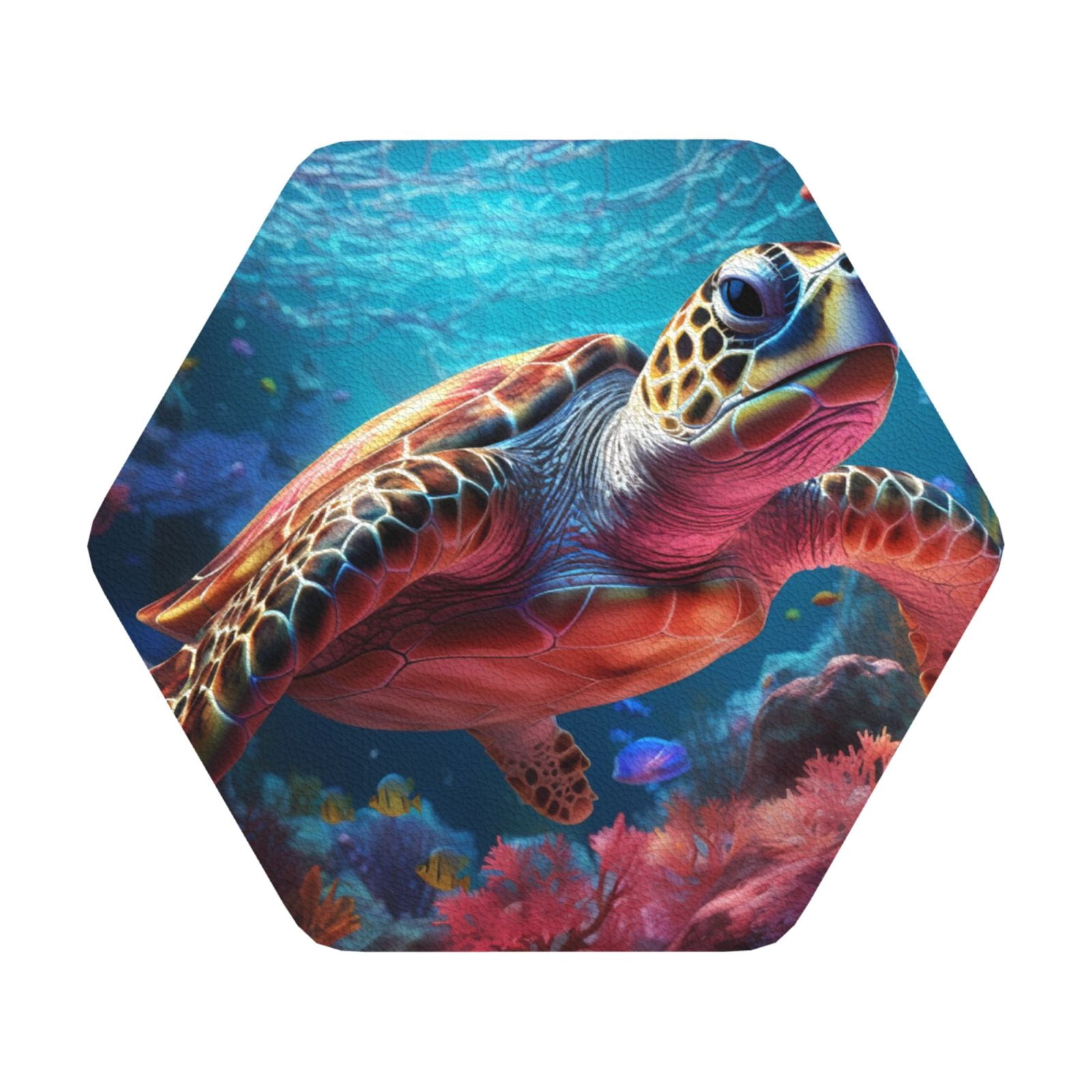 Adobk Colorful Ocean Sea Turtle Print Leather Coasters for Drinks(6 ...