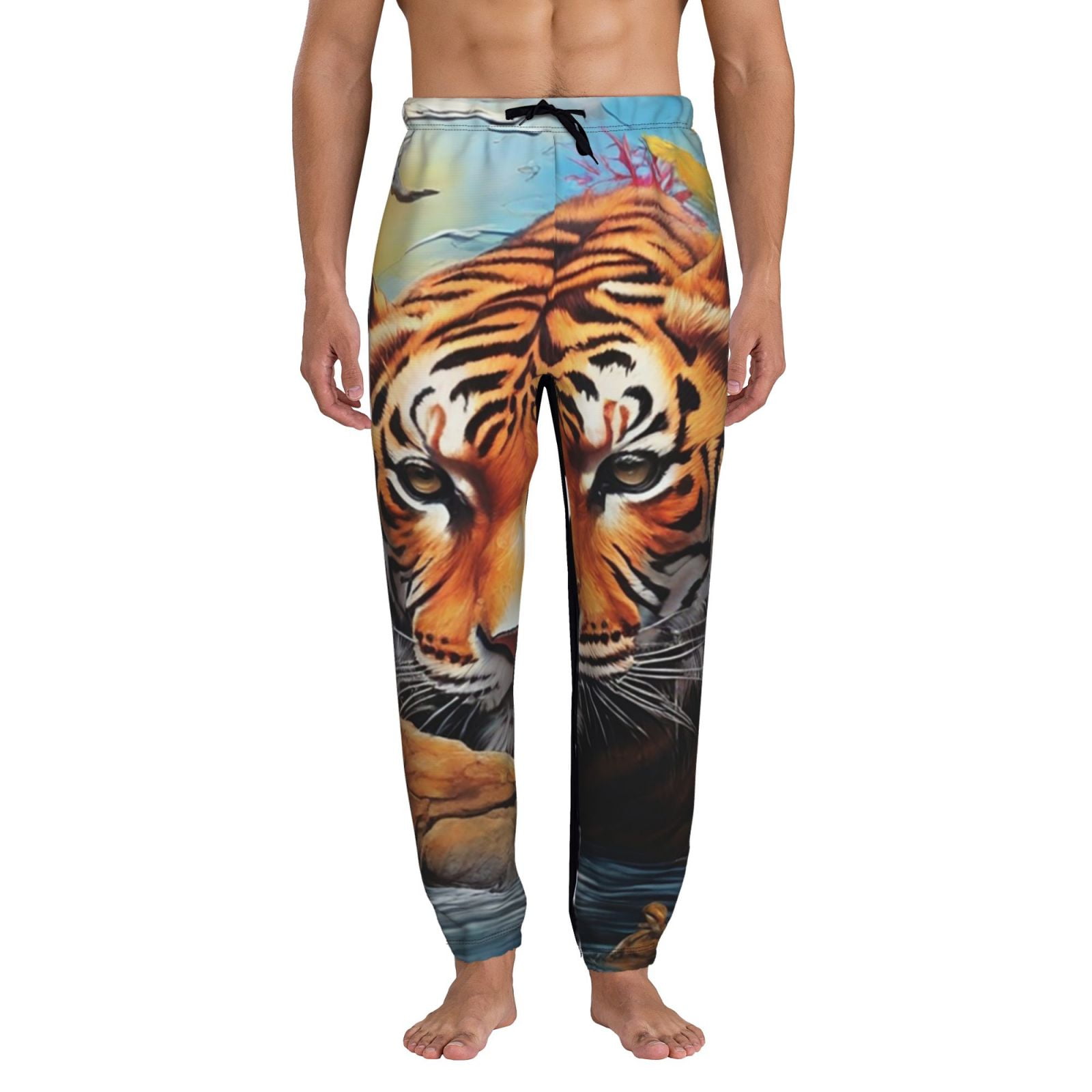 Adobk Colorful Plant Tiger Print Men's Sweatpants Tapered Joggers for ...