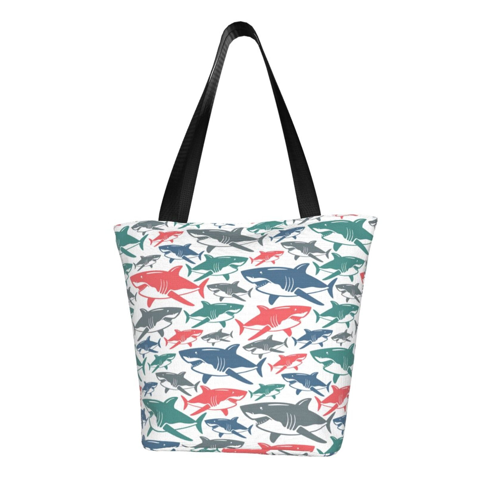 Adobk Colorful Shark Canvas Tote Bag Vintage Tote Bag Shopping Bags ...