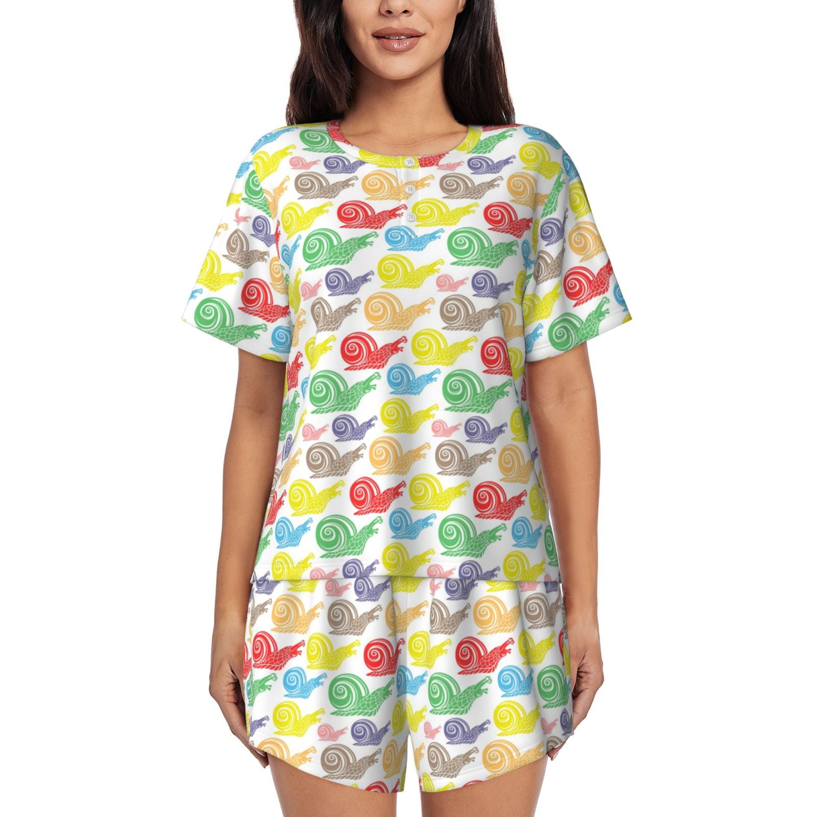 Adobk Colorful Snails Print Women Pajamas Sets for Short-Sleeved，Shorts ...