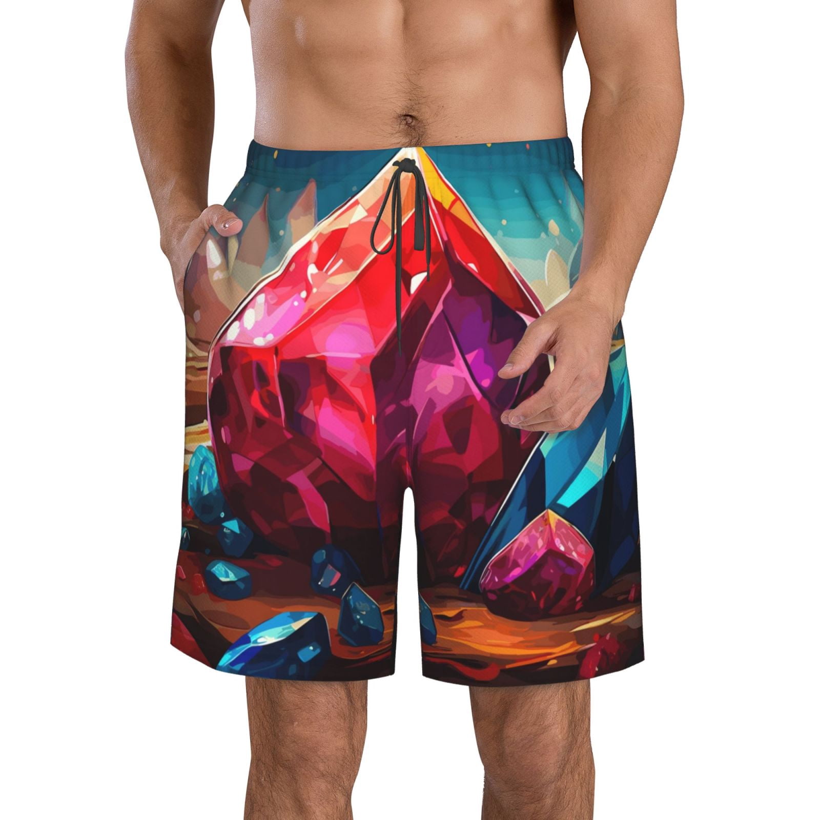 Adobk Colorful Stone World Print Men's Swim Trunks Hawaiian Bathing ...
