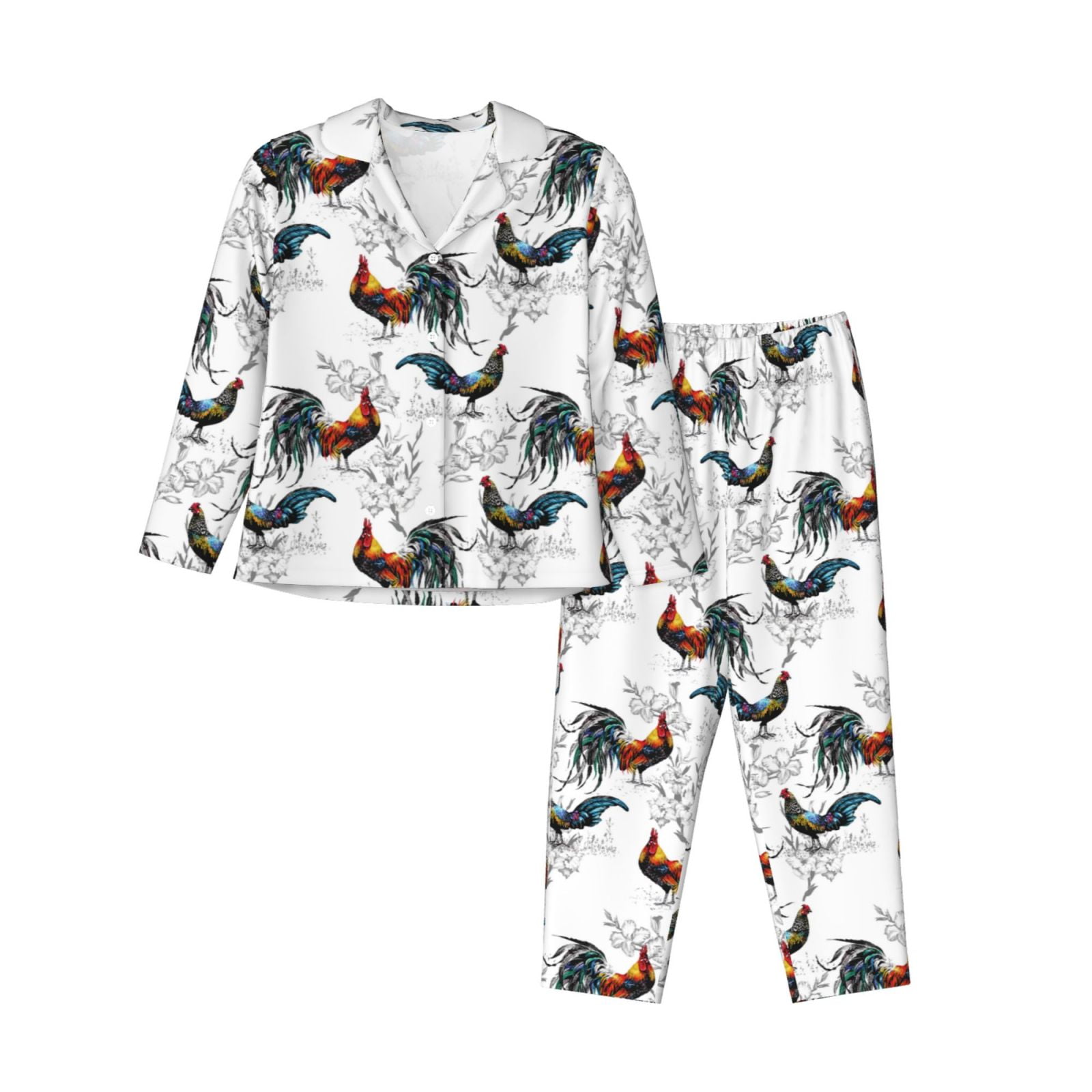 Adobk Cool Chicken Print Pajamas Set Long Sleeve Sleepwear Womens ...