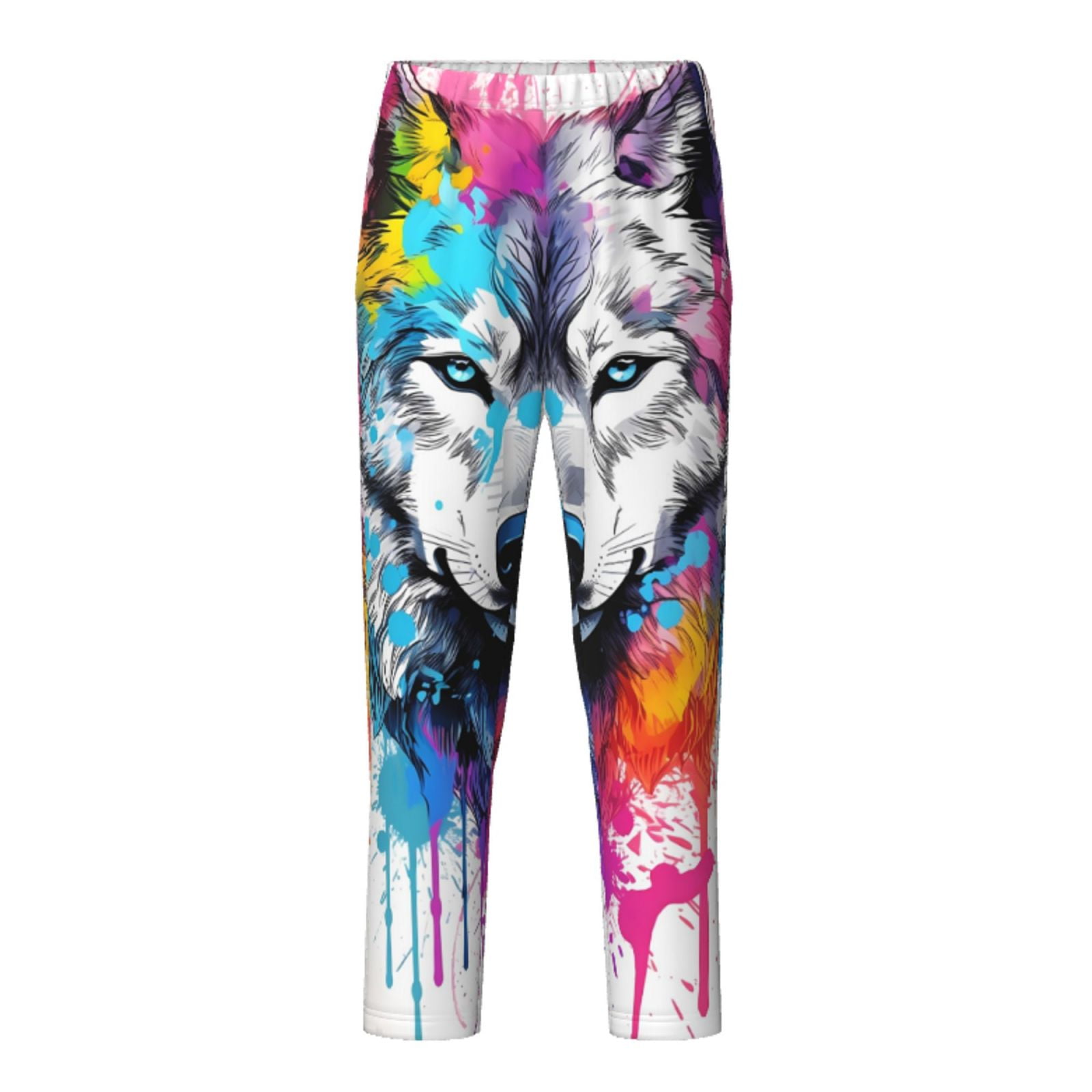 Adobk Cool Colorful Wolf Print Teenagers' Pajama Pants Pajama Pants ...