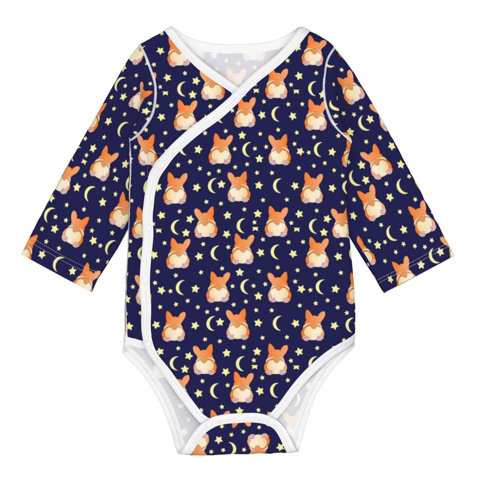 Adobk Corgi Lying With Moons And Stars Print Baby Long-Sleeve Bodysuit ...