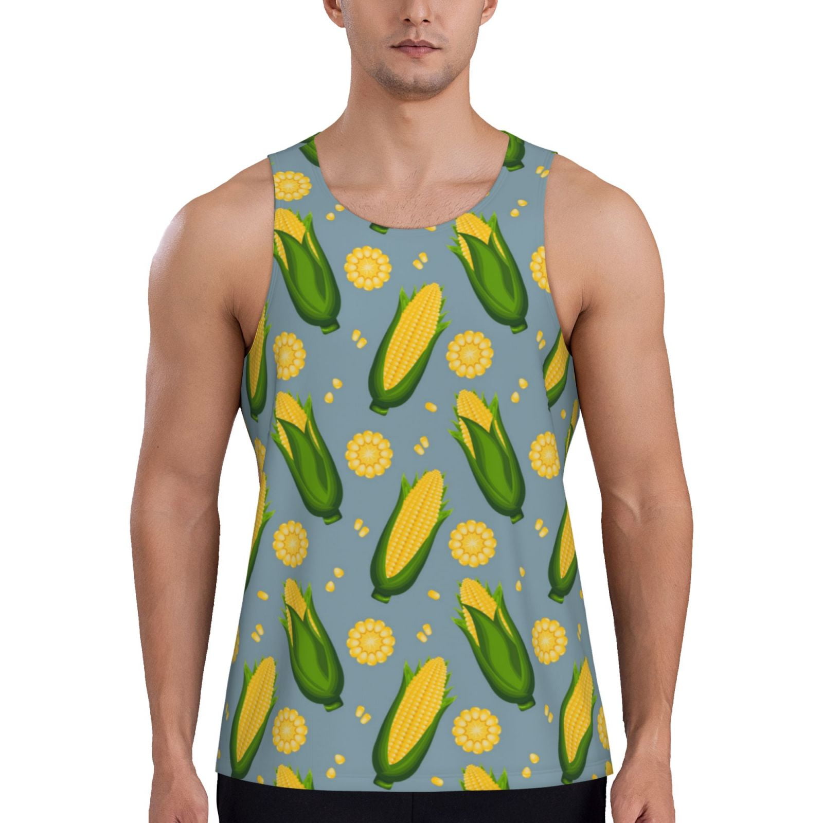 Adobk Corn On The Leaves Print Men's Workout Tank Tops Sleeveless Mesh ...