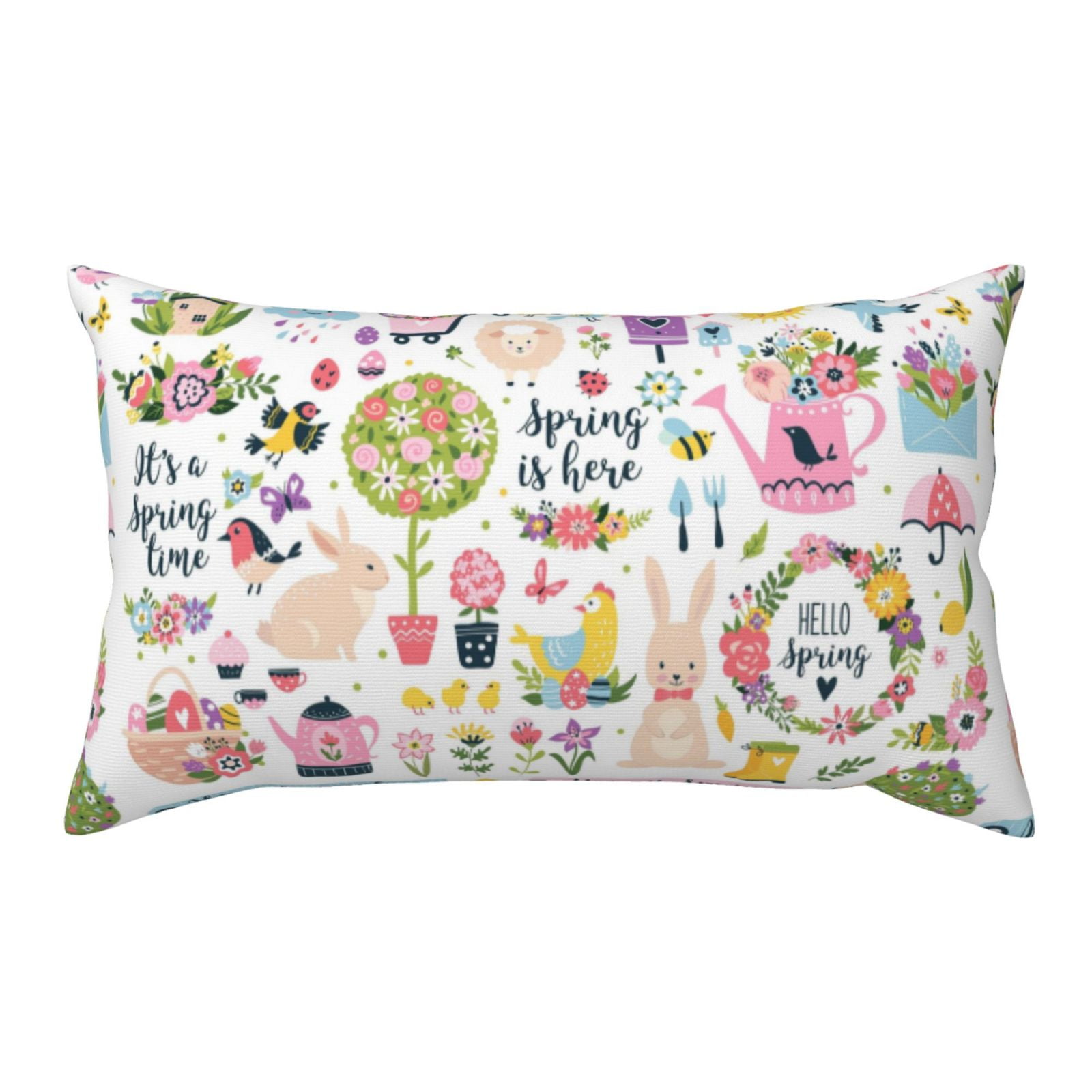 Adobk Cotton Pillowcases Spring Hand Drawn Flowers Birds Print Bed ...