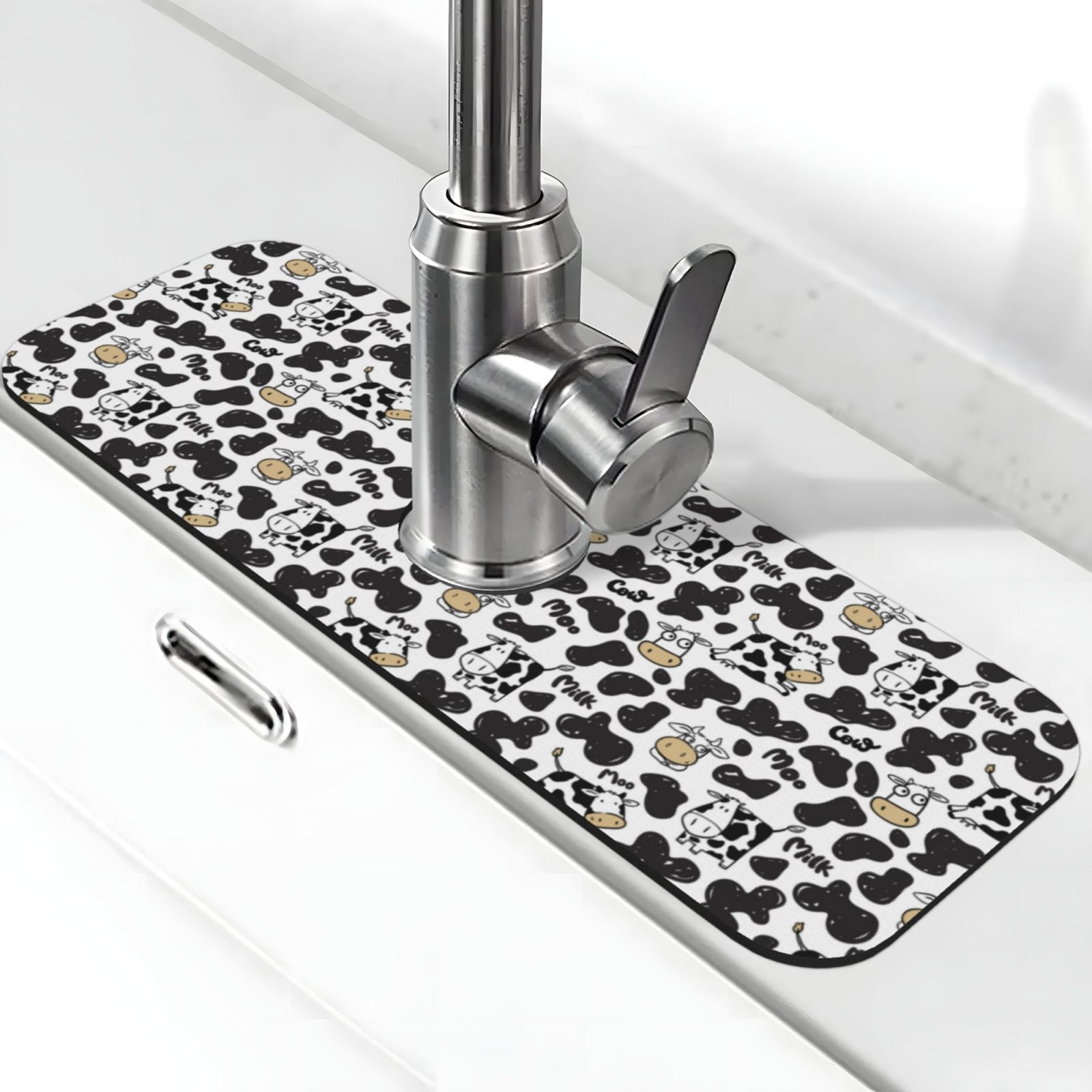 Adobk Cow Print Faucet Mat for Kitchen Sink,Sink Splash Guard Kitchen ...