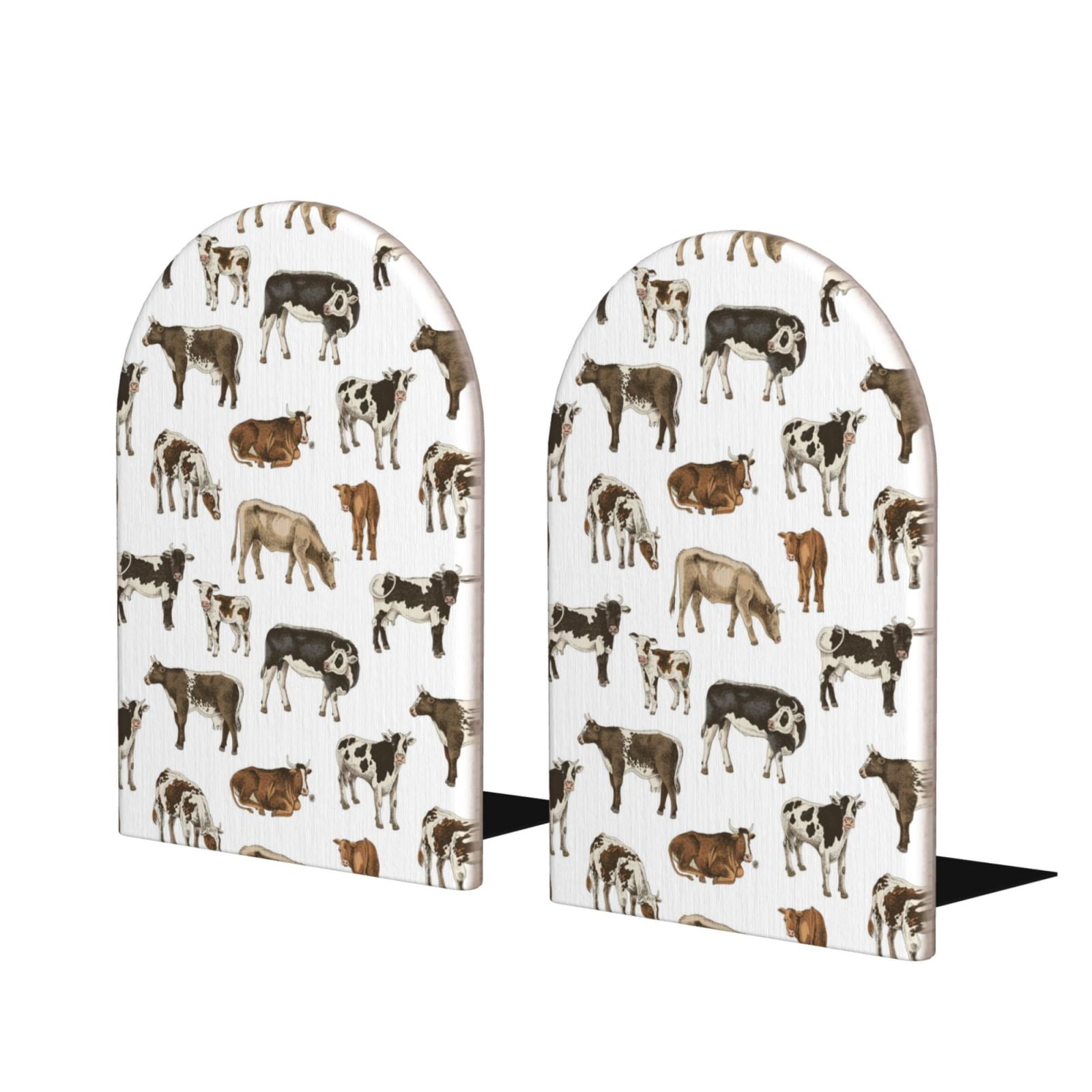 Adobk Cow Print Wooden Bookends with Metal Base,on-Skid Bookend for ...