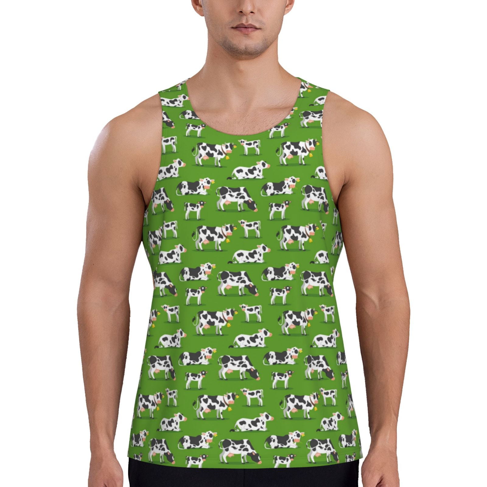 Adobk Cows With Calfs Green Print Men's Workout Tank Tops Sleeveless ...