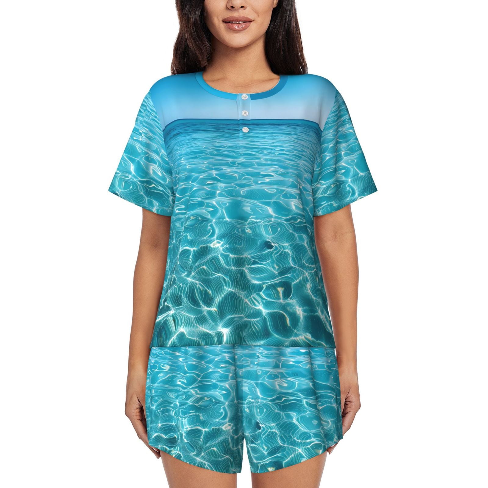 Adobk Crystal Clear Ocean Waves Print Women Pajamas Sets for Short ...