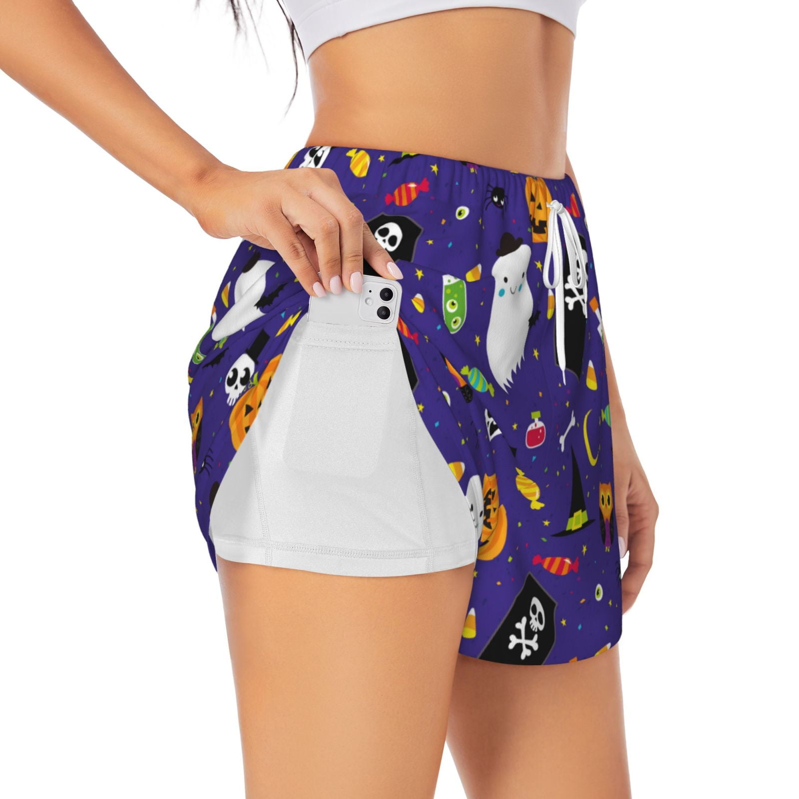 Adobk Cute And Creepy Print Women's Workout Shorts for Athletic Gym ...