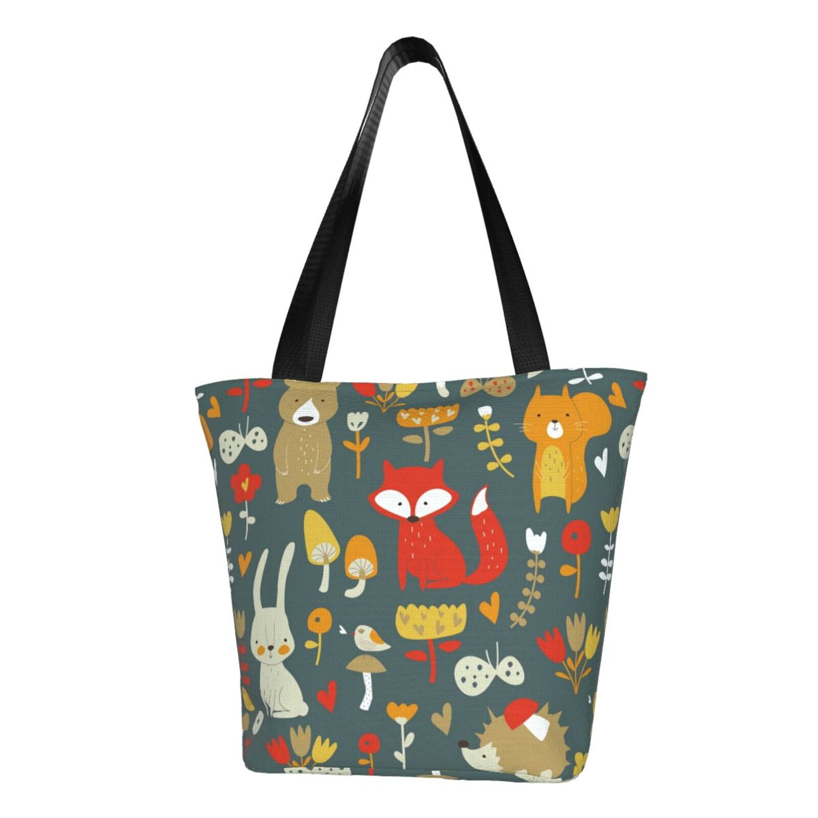 Adobk Cute Animal Forest Canvas Tote Bag Vintage Tote Bag Shopping Bags ...