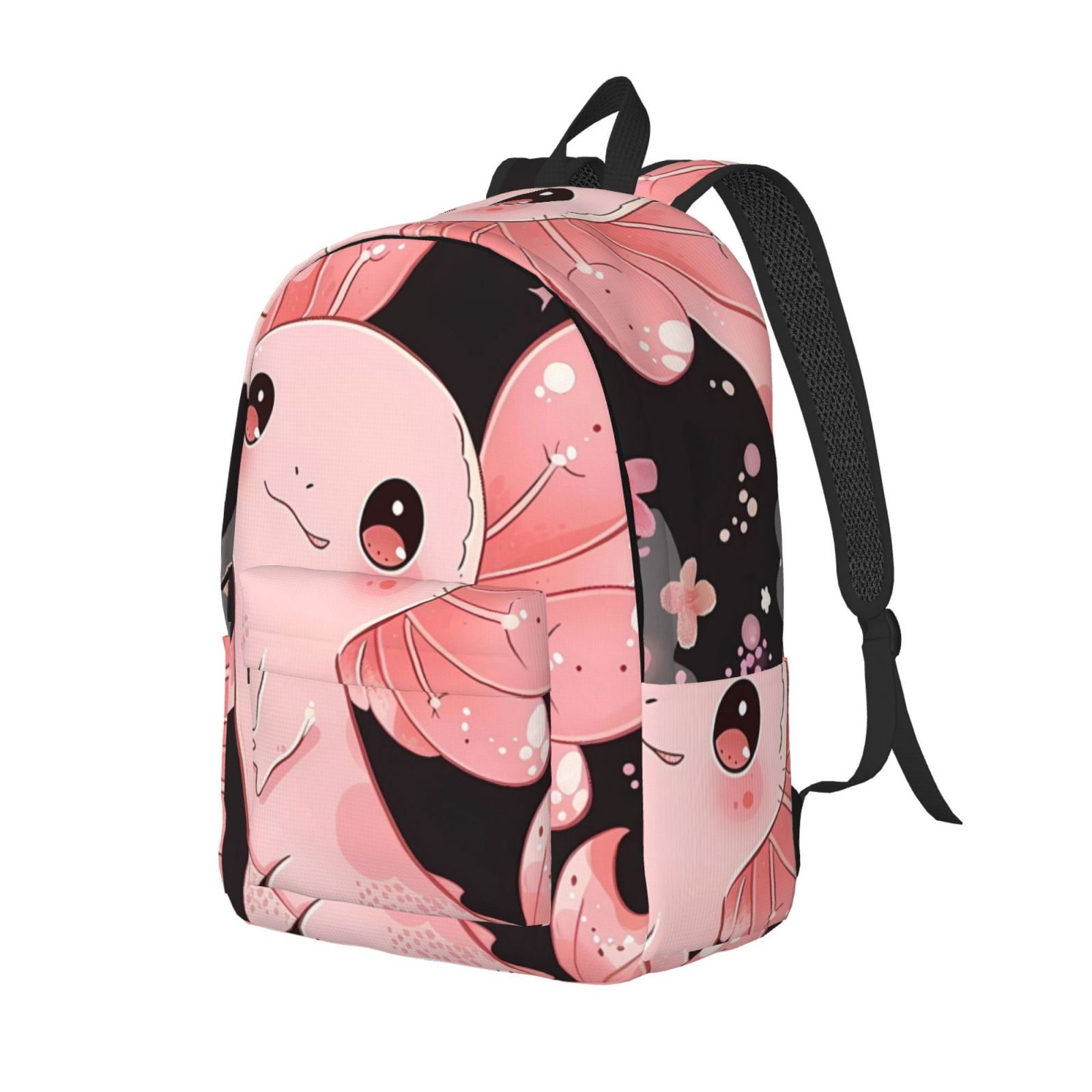 Adobk Cute Axolotl Sakura Blossoms A Print Canvas Backpack Lightweight ...