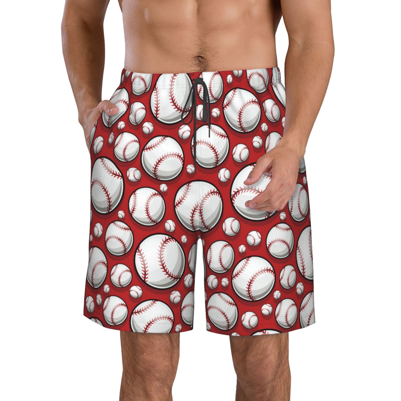 Adobk Cute Baseball Print Men's Swim Trunks Hawaiian Bathing Suit ...