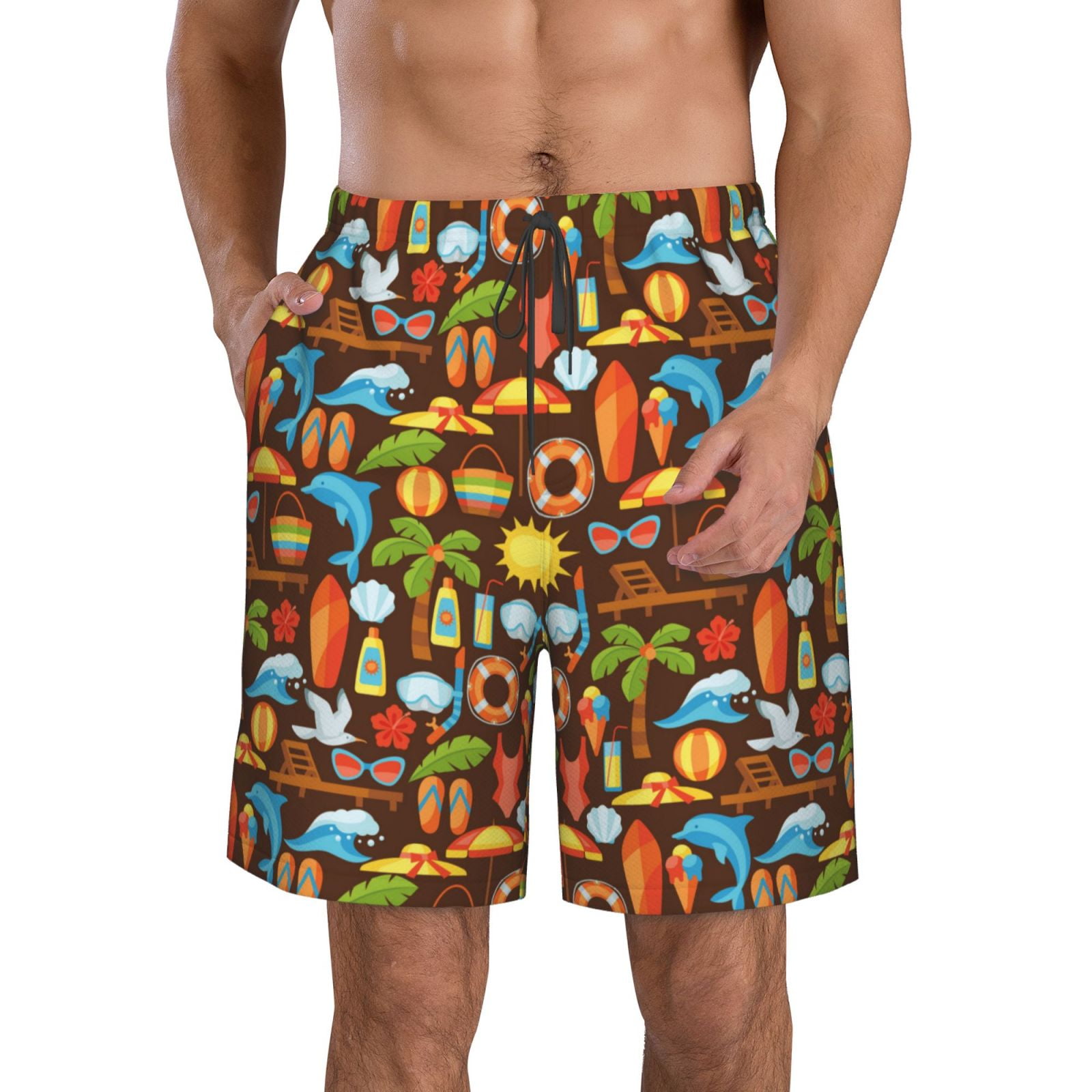 Adobk Cute Beach Dolphin Print Men's Swim Trunks Hawaiian Bathing Suit ...