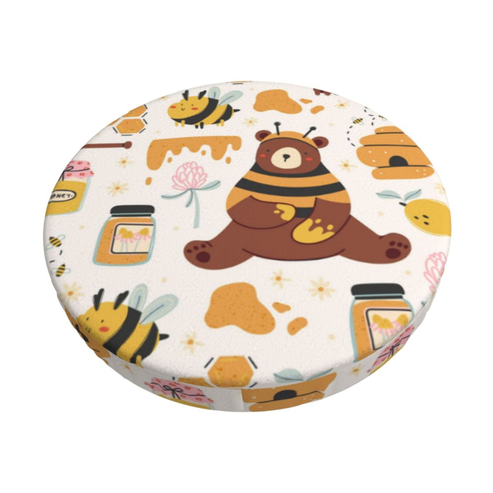 Adobk Cute Bee Honey Jar Hive Bear Round Bar Stool Covers - Super Soft ...