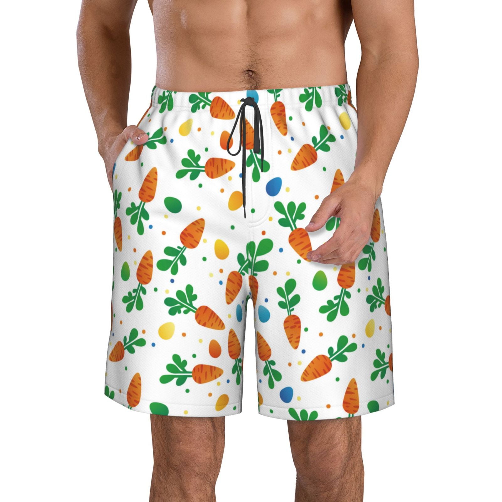 Adobk Cute Carrot Print Mens Swim Trunks Hawaiian Bathing Suit Swimsuits Beach Shorts With