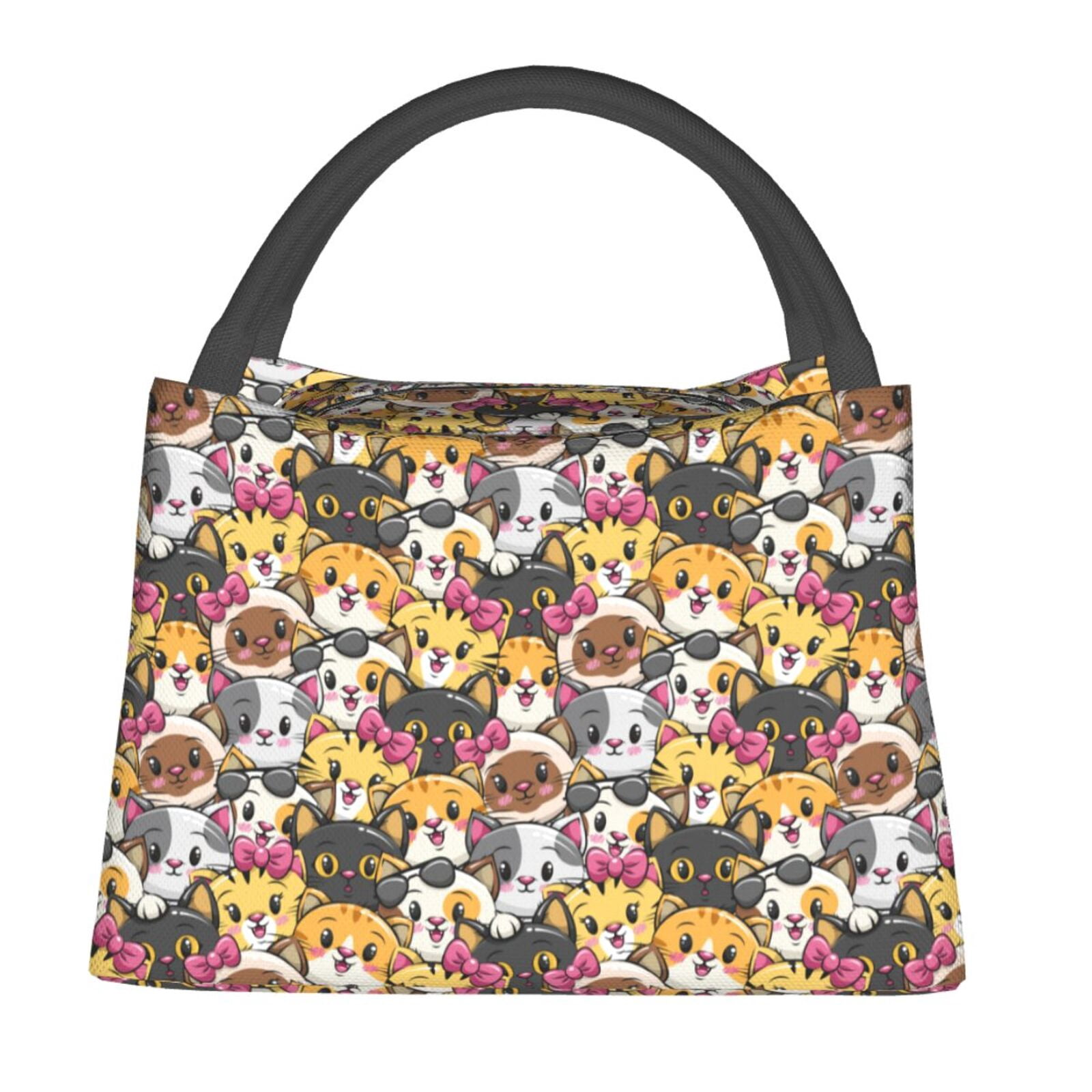 Adobk Cute Cat Print Portable Insulated Lunch Container set, Bento Box ...