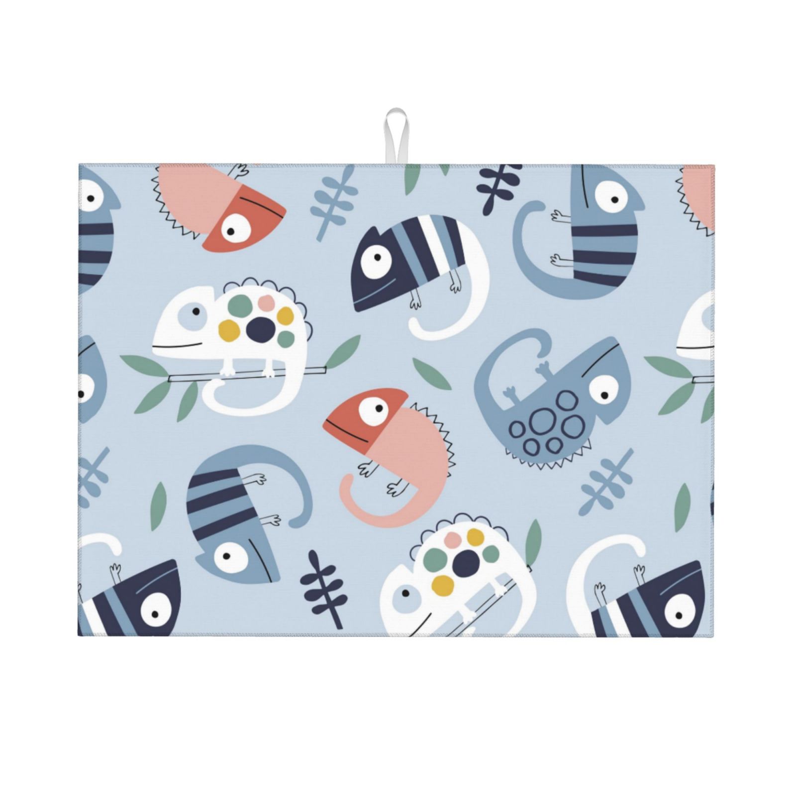 Adobk Cute Chameleons On Blue Background Dish Drying Mat For Kitchen ...