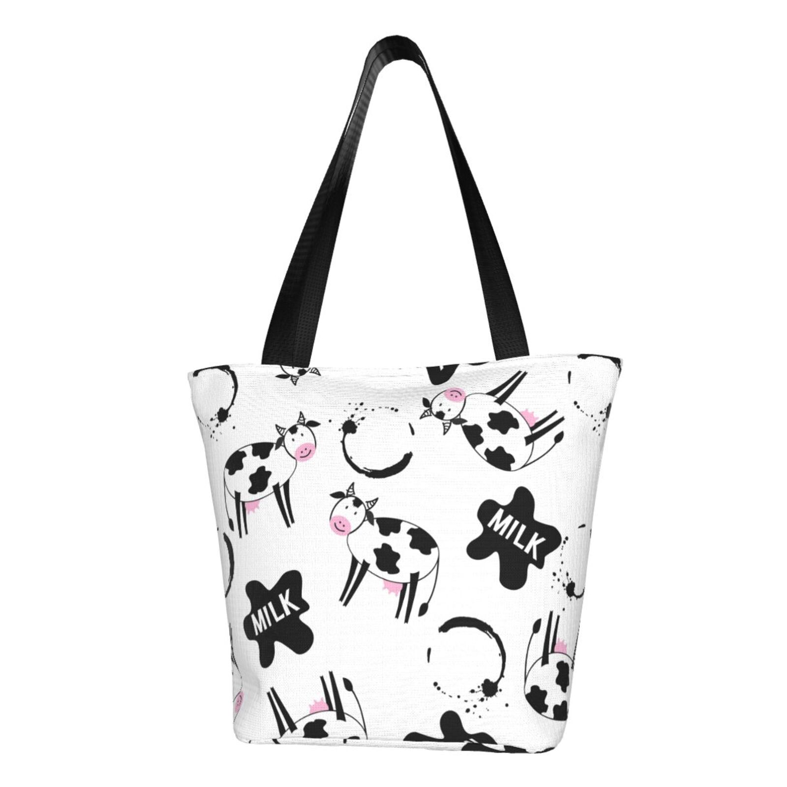 Adobk Cute Cow And Milk Stains,Cow Cartoon Canvas Tote Bag Vintage Tote ...