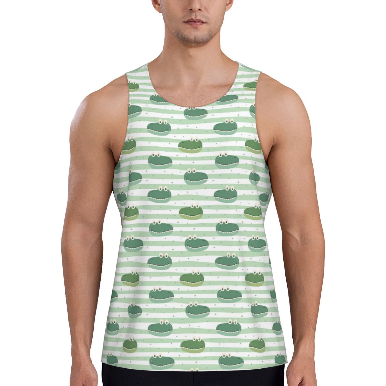 Adobk Cute Crocodile Print Men's Workout Tank Tops Sleeveless Mesh ...