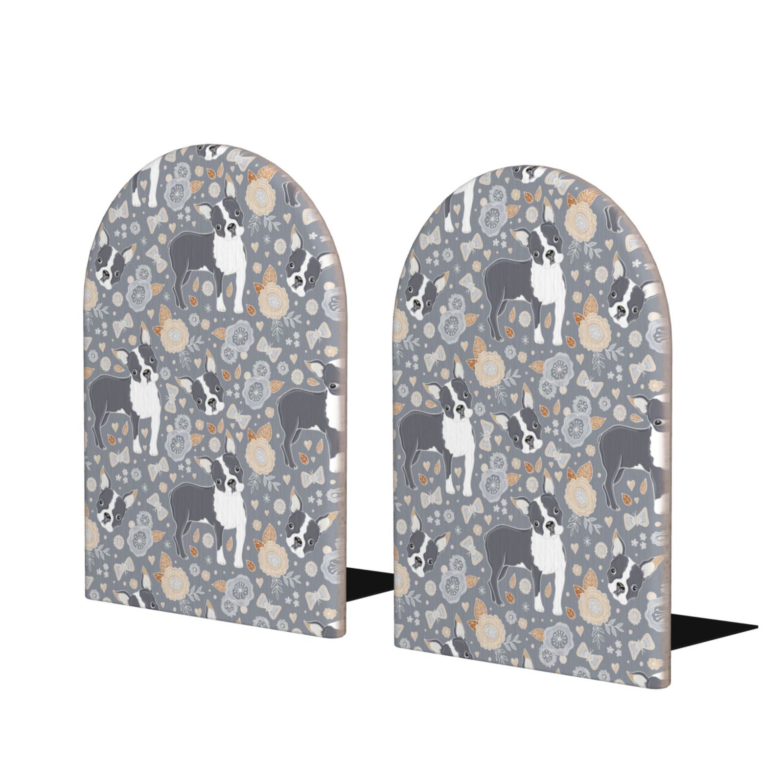 Adobk Cute Dog And Flowers Print Wooden Bookends with Metal Base,on ...