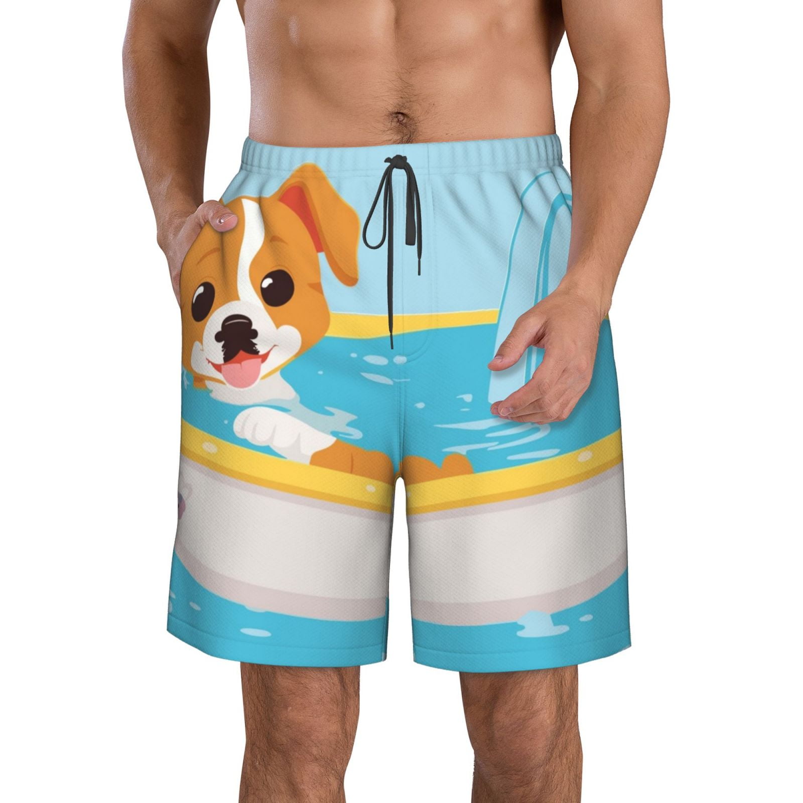 Adobk Cute Dog In Bath Print Men's Swim Trunks Hawaiian Bathing Suit ...
