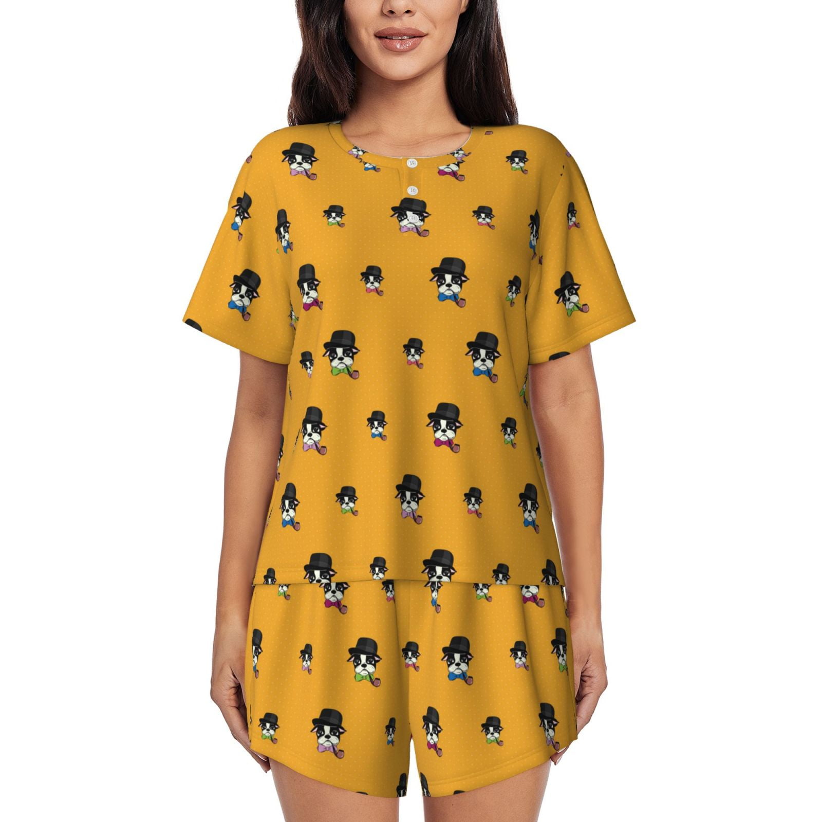 Adobk Cute Dog Print Women Pajamas Sets for Short-Sleeved，Shorts Comfy ...
