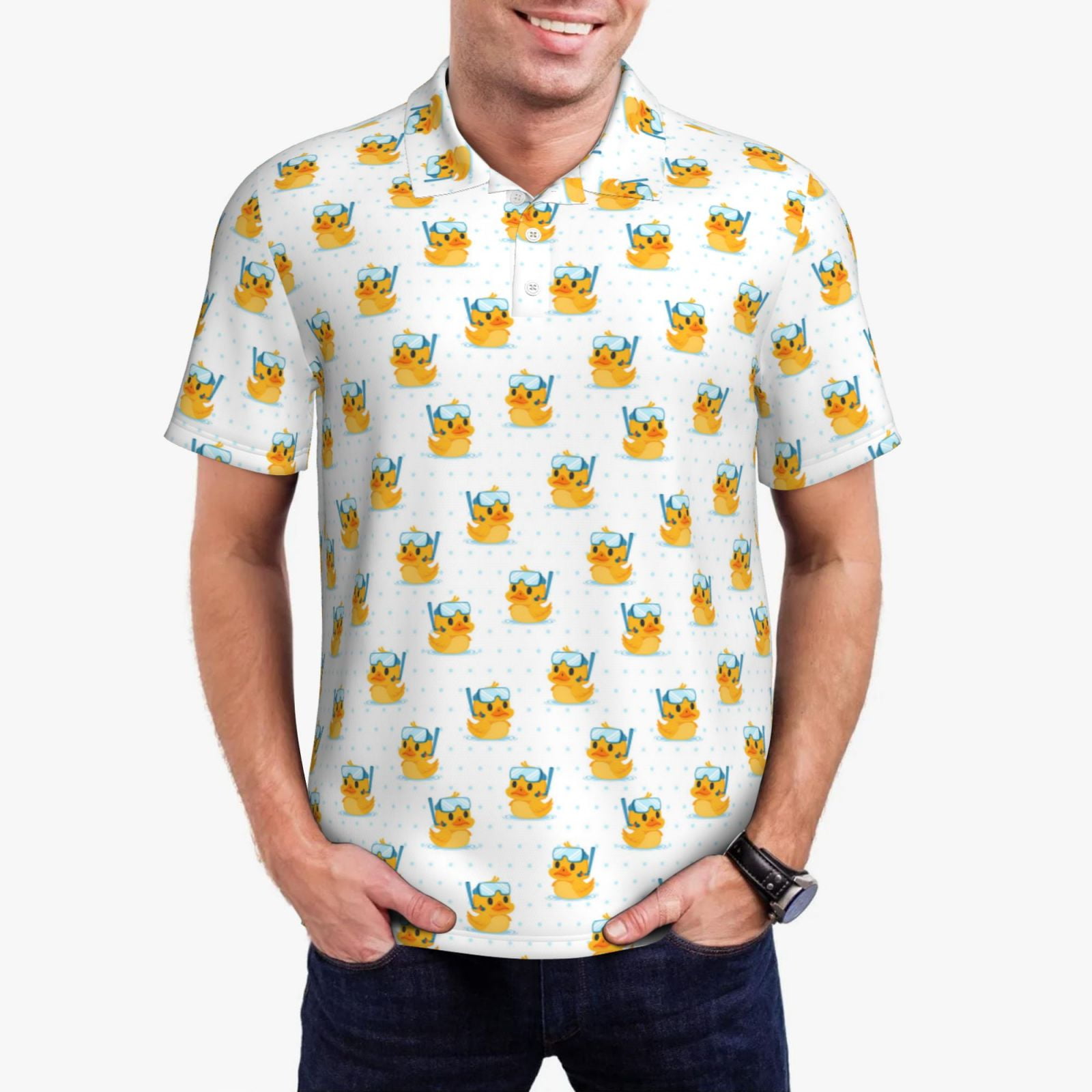 Adobk Cute Duck Diver Print Men’s Classic Polo Shirt Short Sleeve ...