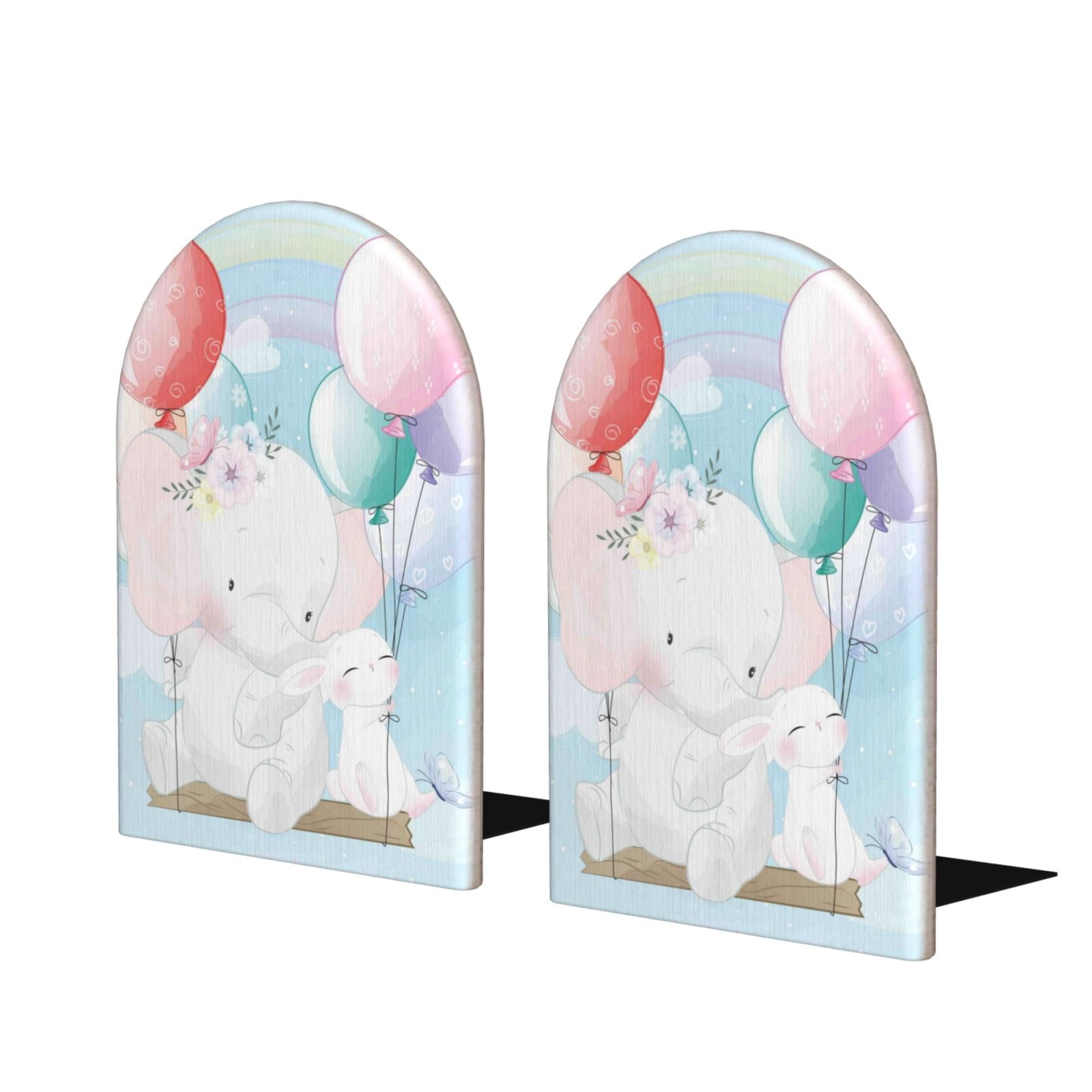 Adobk Cute Elephant Print Wooden Bookends with Metal Base,on-Skid ...