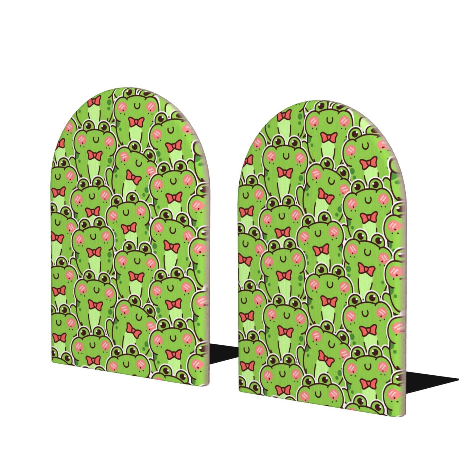 Adobk Cute Green Frog Print Wooden Bookends with Metal Base,on-Skid ...