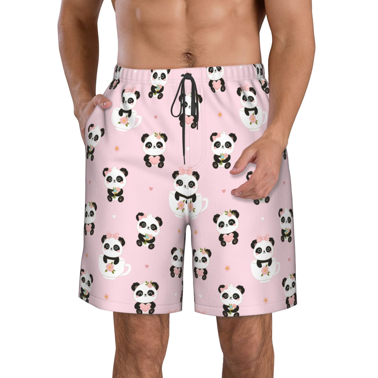 Adobk Cute Kawaii Panda Print Men's Swim Trunks Hawaiian Bathing Suit ...