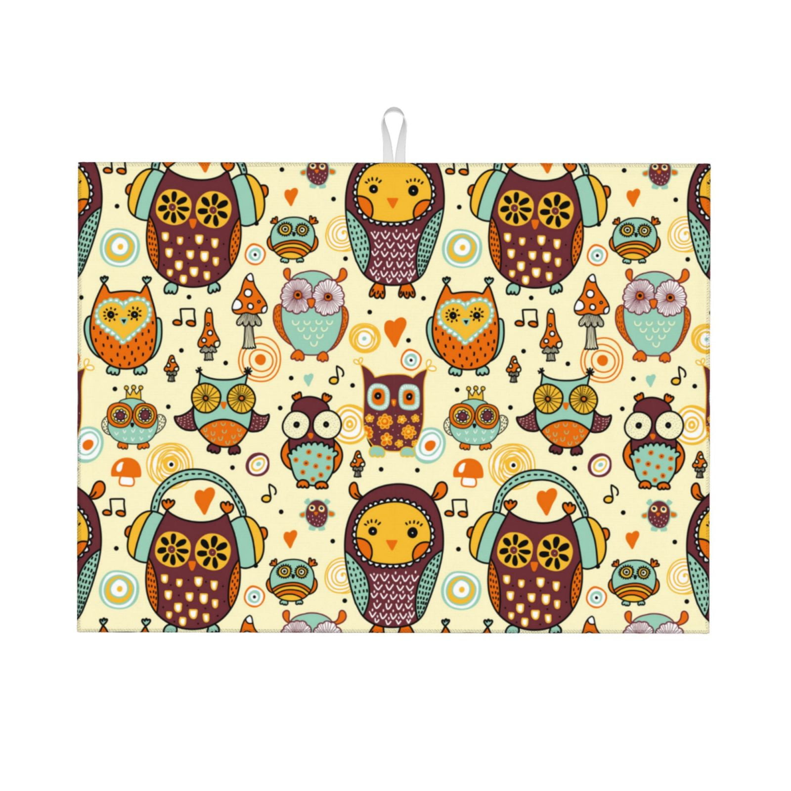 Adobk Cute Owls Dish Drying Mat for Kitchen Counter Absorbent ...