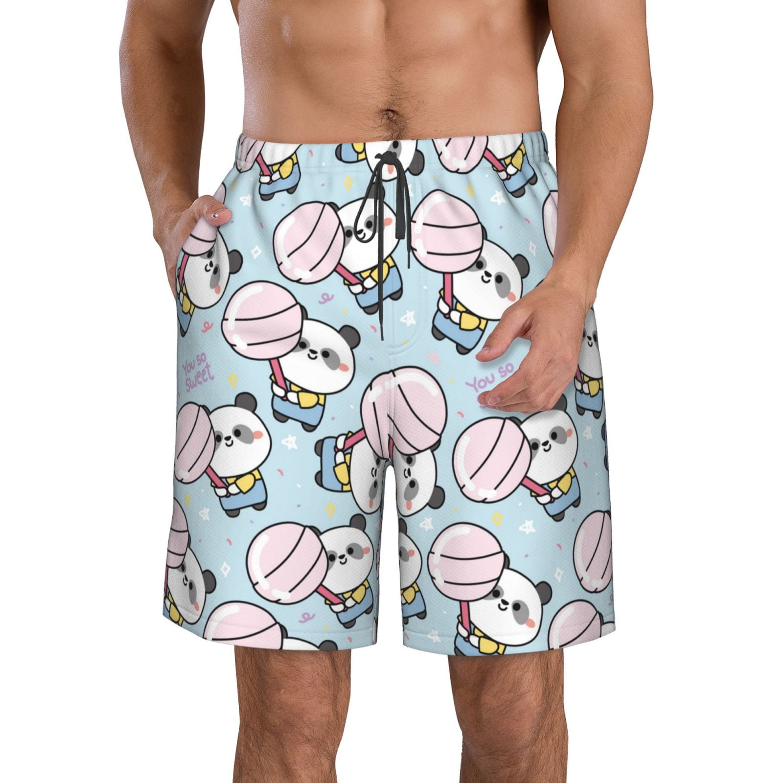 Adobk Cute Panda Bear Print Men's Swim Trunks Hawaiian Bathing Suit ...
