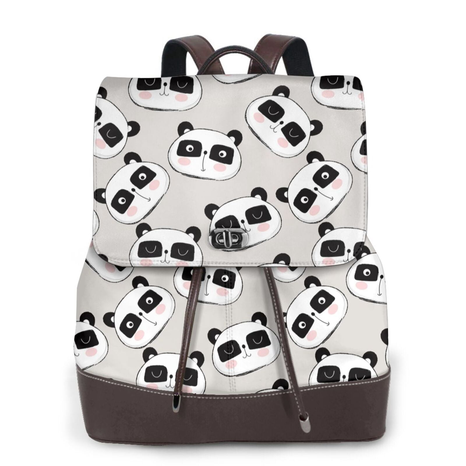 Adobk Cute Panda Print Leather Backpack Vintage Laptop Bookbag for ...