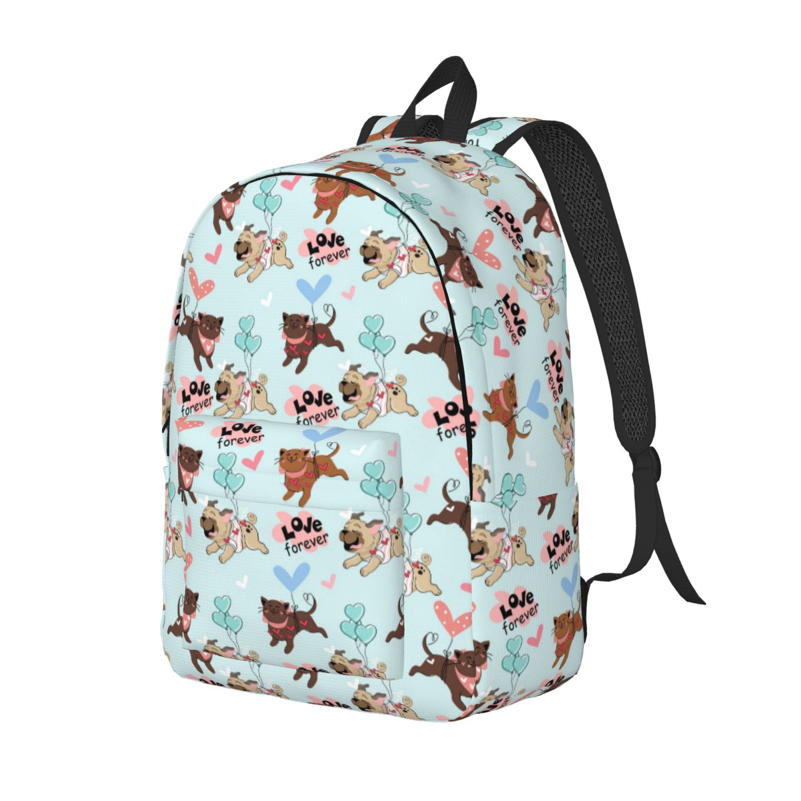 Adobk Cute Pug Dogs Print Canvas Backpack Lightweight Travel Daypack ...