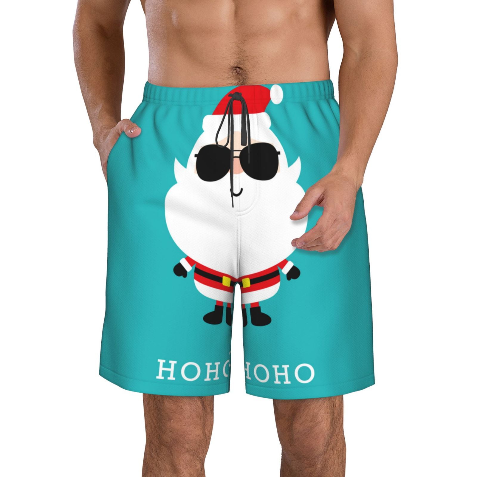 Adobk Cute Santa Claus Print Men's Swim Trunks Hawaiian Bathing Suit ...
