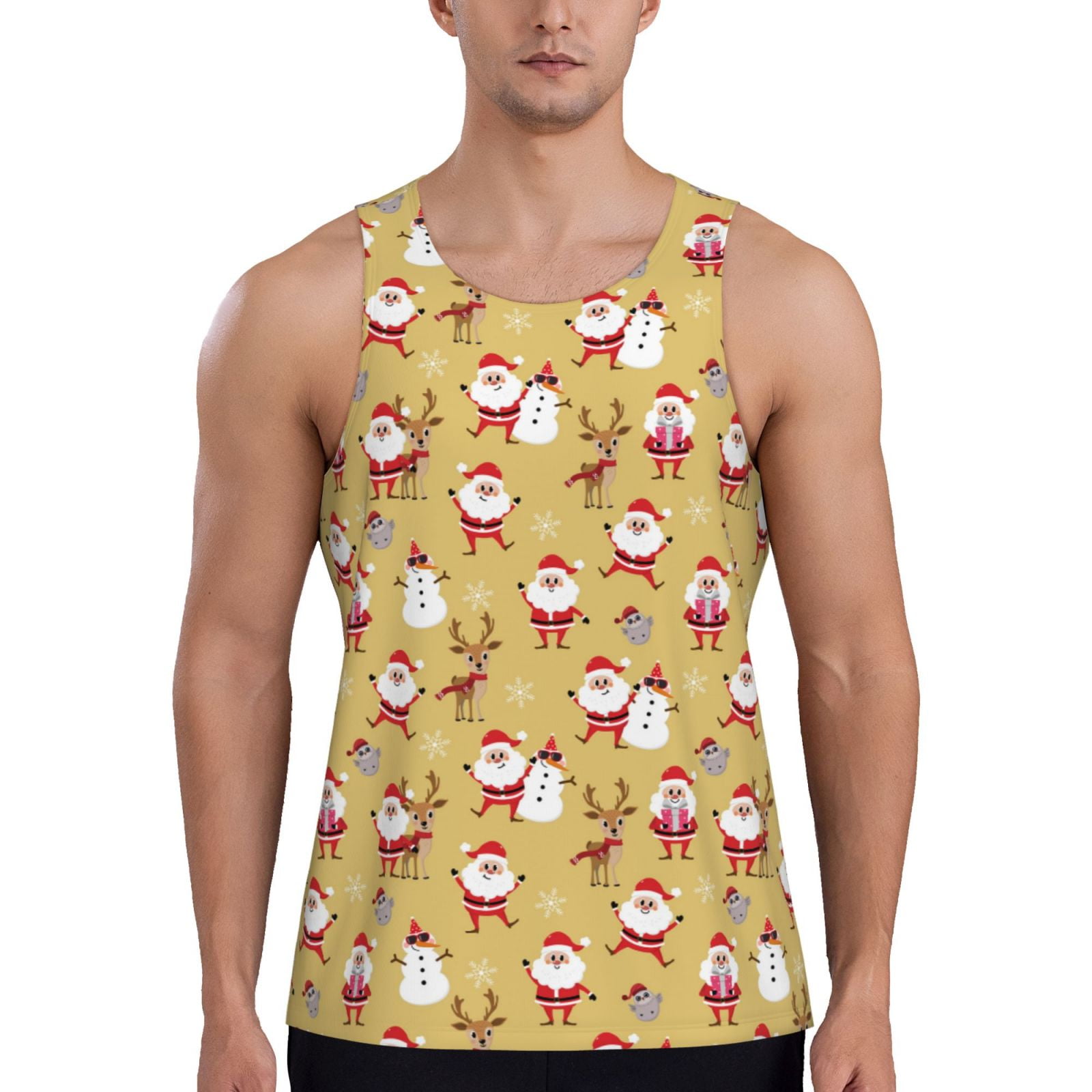 Adobk Cute Santa and Reindeer Print Men's Workout Tank Tops Sleeveless ...