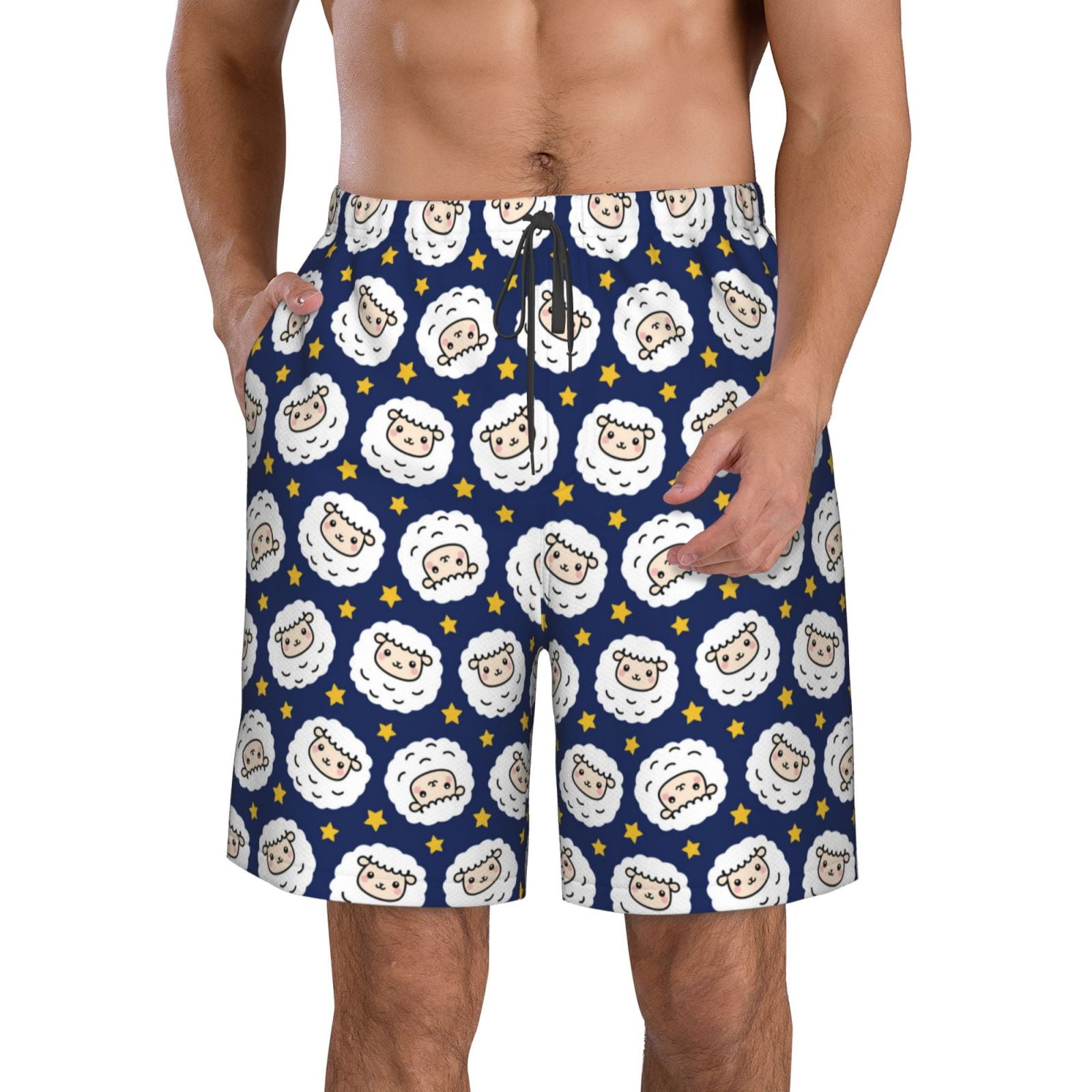 Adobk Cute Sheep With Star Print Men's Swim Trunks Hawaiian Bathing ...
