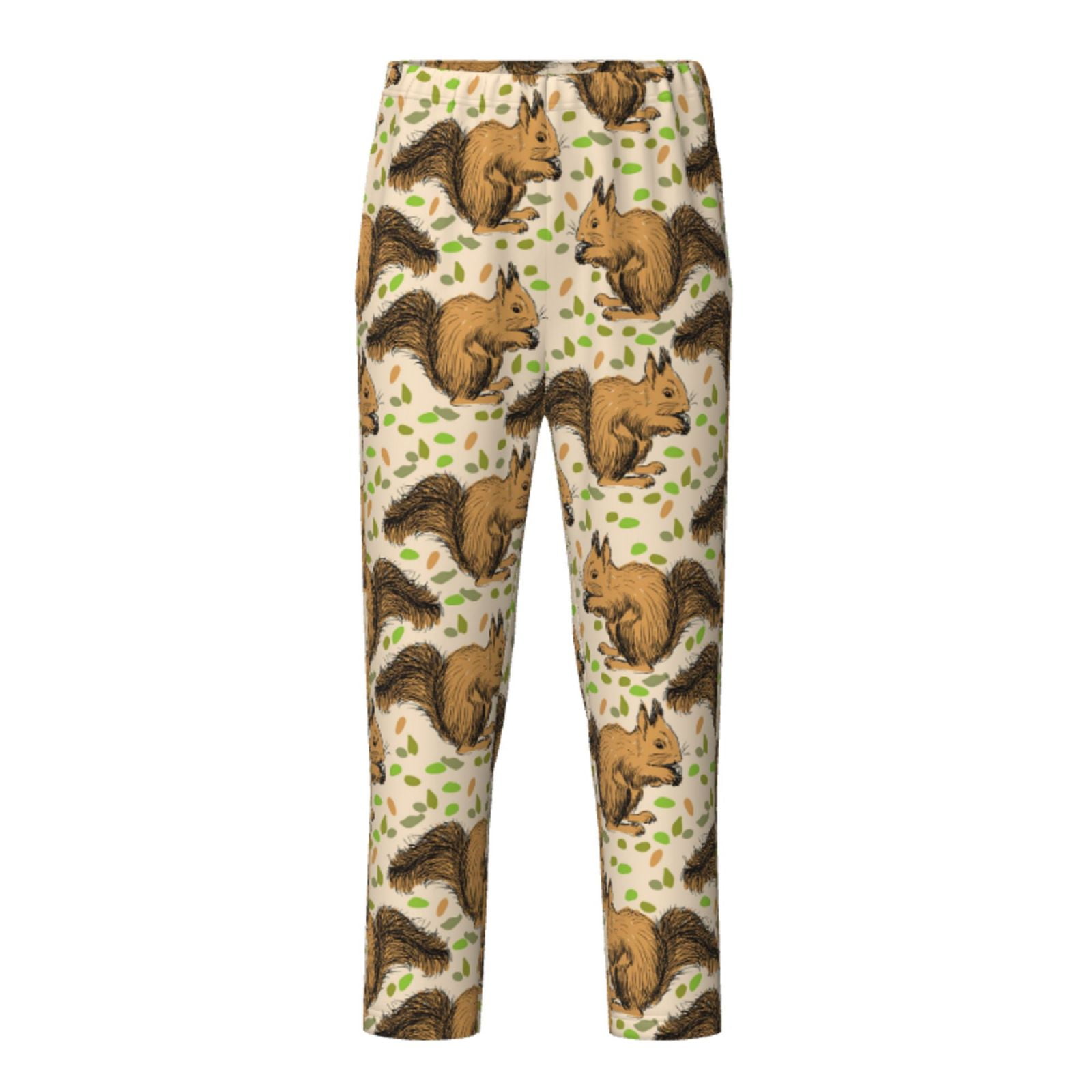 Adobk Cute Squirrel with Green Leaves Print Teenagers' Pajama Pants ...