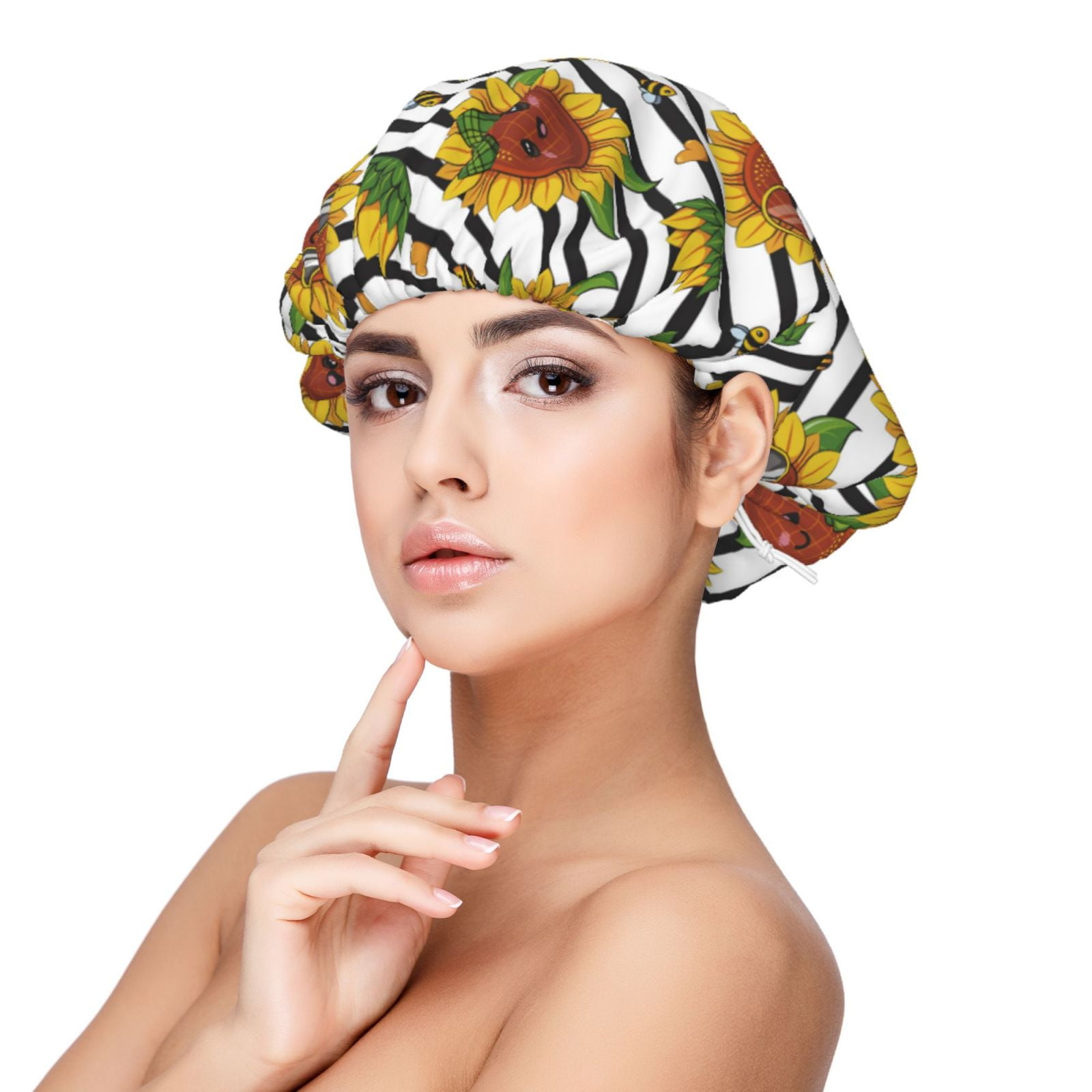 Adobk Cute Sunflowers Print Satin Bonnet, Night Sleep Caps with Wide ...
