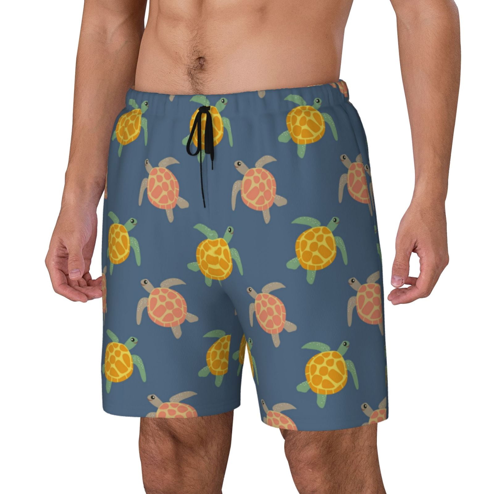 Adobk Cute Turtle Print Men's Swim Trunks with Compression Liner Board ...