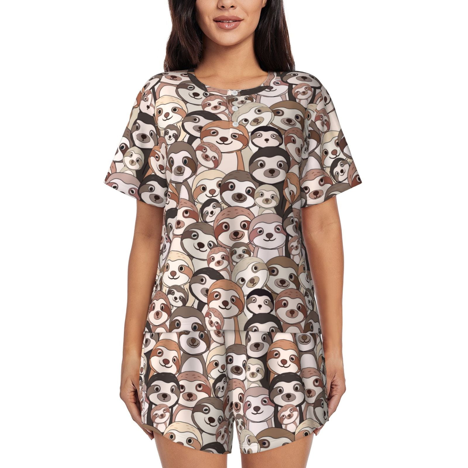 Adobk Cute brown sloth monkey Print Women Pajamas Sets for Short ...