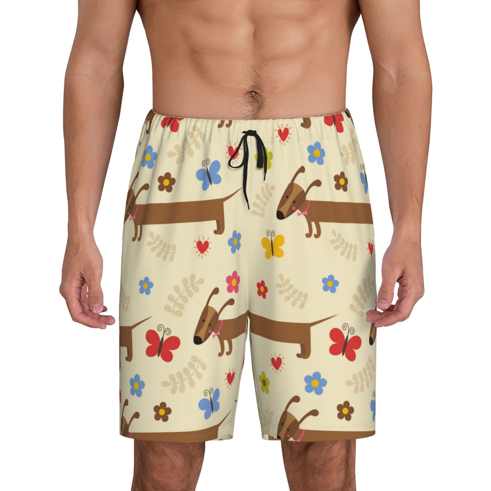 Adobk Dachshund Dog And Flower Print Pajama Shorts for Men Pjs Bottoms ...