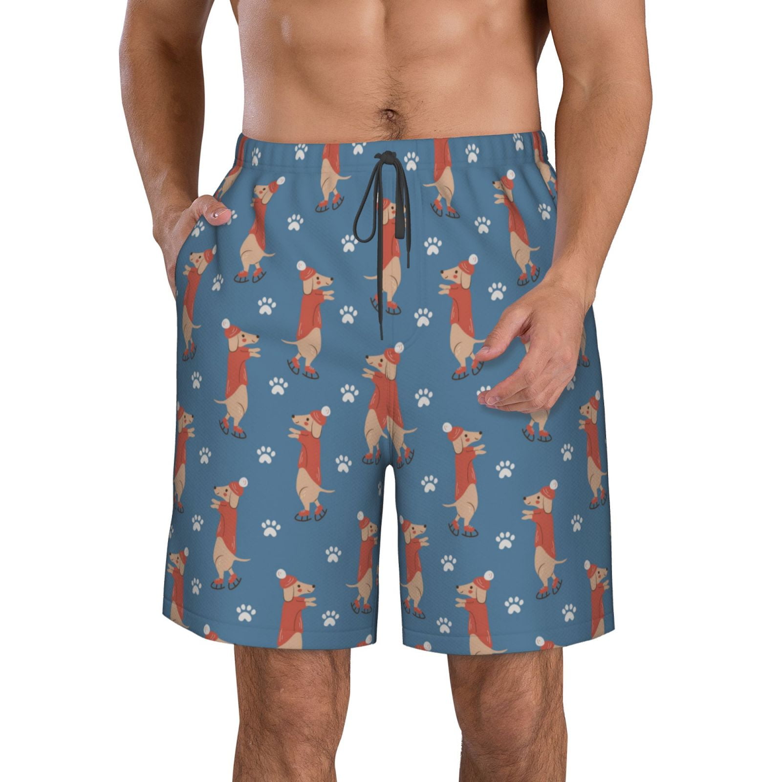 Adobk Dachshund Dog Puppy Print Men's Swim Trunks Hawaiian Bathing Suit ...