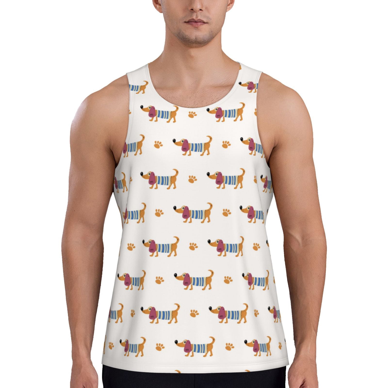 Adobk Dachshund Dog Puppy Print Men's Workout Tank Tops Sleeveless Mesh ...