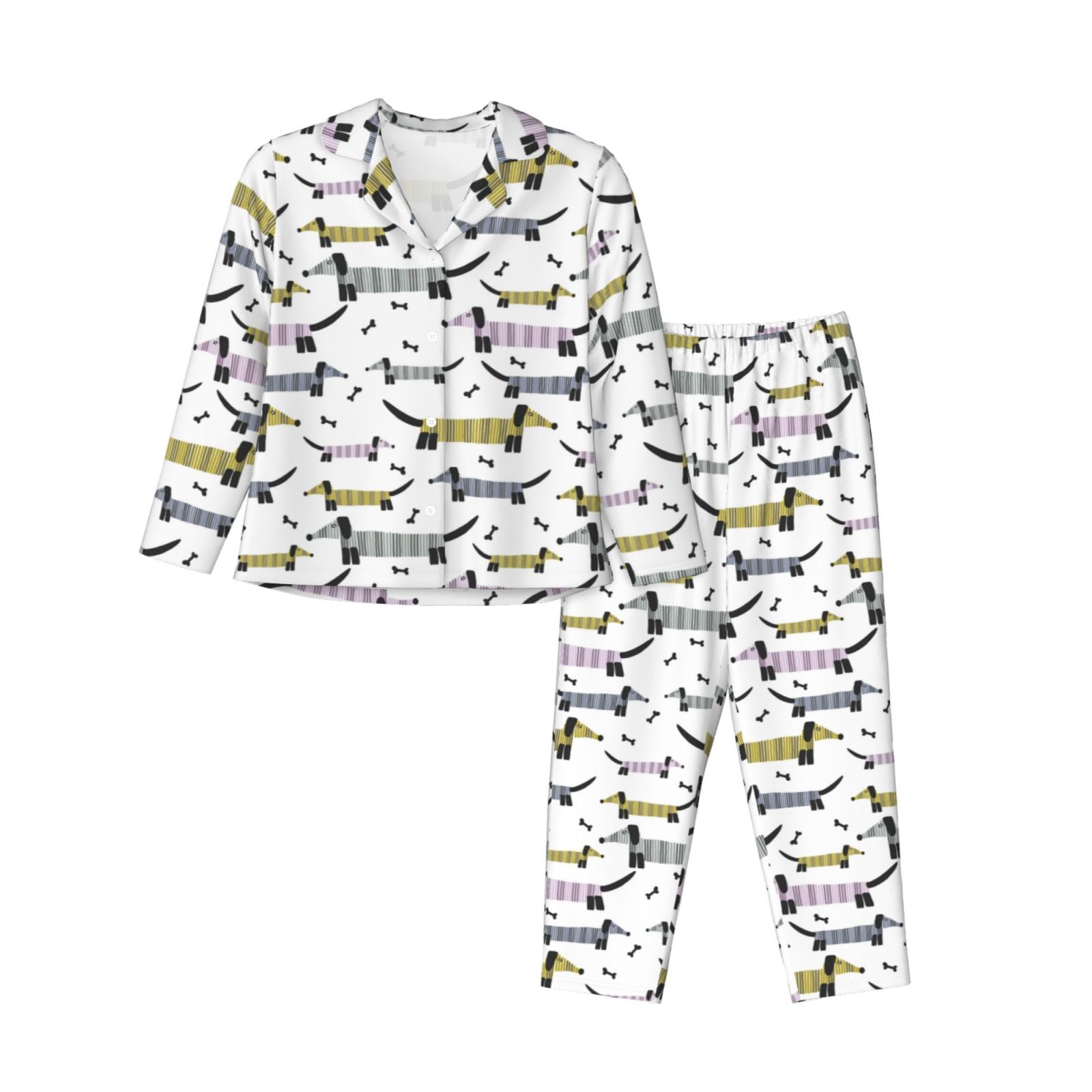 Adobk Dachshund Dog Puppy Print Pajamas Set Long Sleeve Sleepwear ...