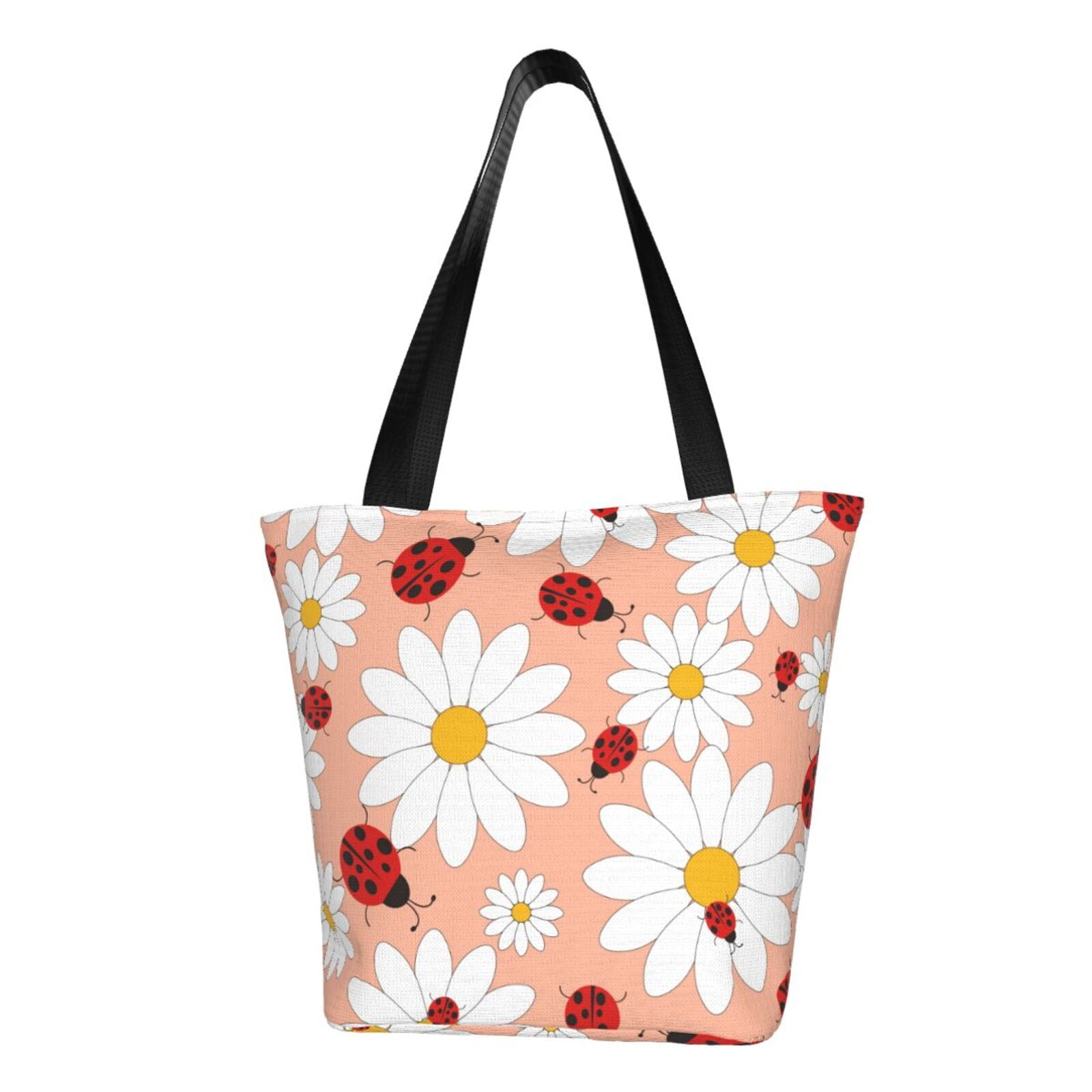 Adobk Daisy And Ladybug Canvas Tote Bag Vintage Tote Bag Shopping Bags ...