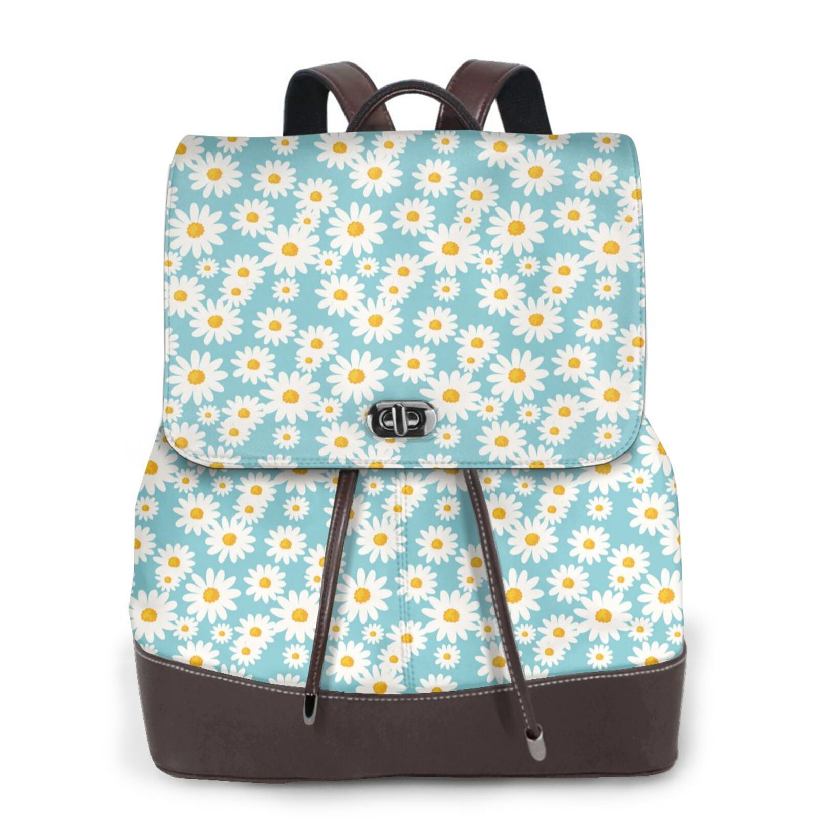 Adobk Daisy Floral A Print Leather Backpack Vintage Laptop Bookbag for ...